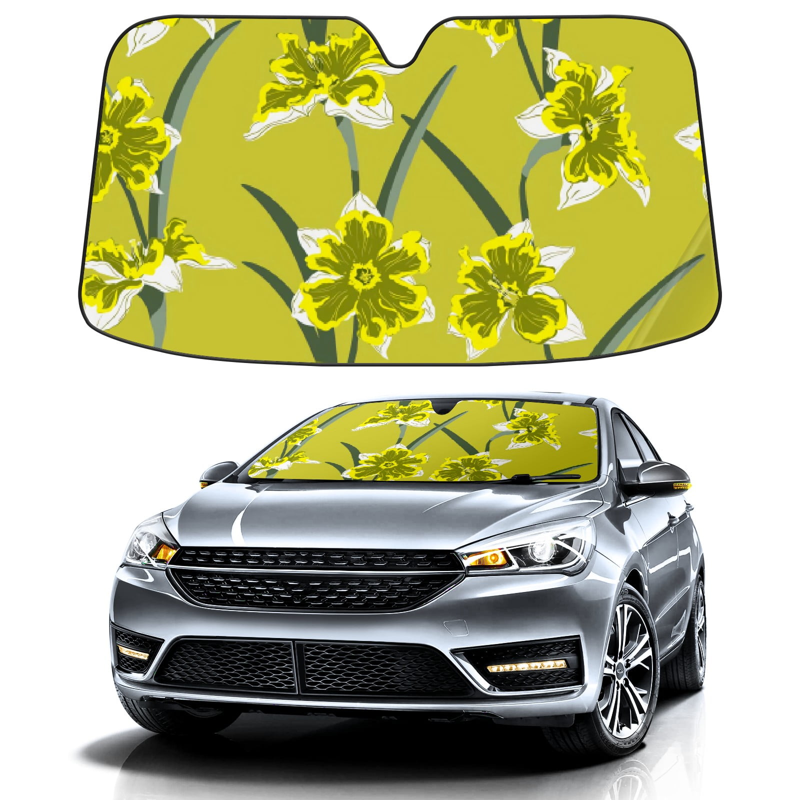 Car Windshield Sun Shade For Front Window Turmeric Base Flowers ...