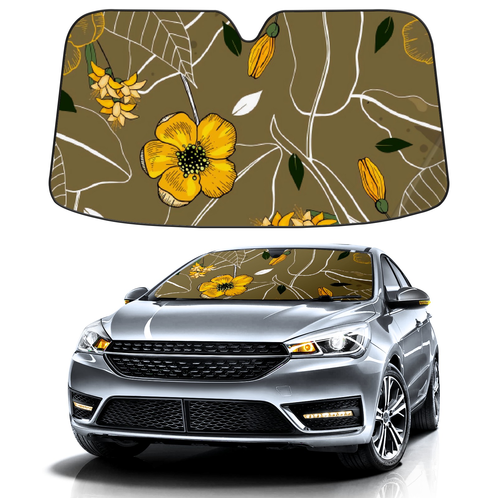 Car Windshield Sun Shade For Front Window Turmeric Based Flowers ...