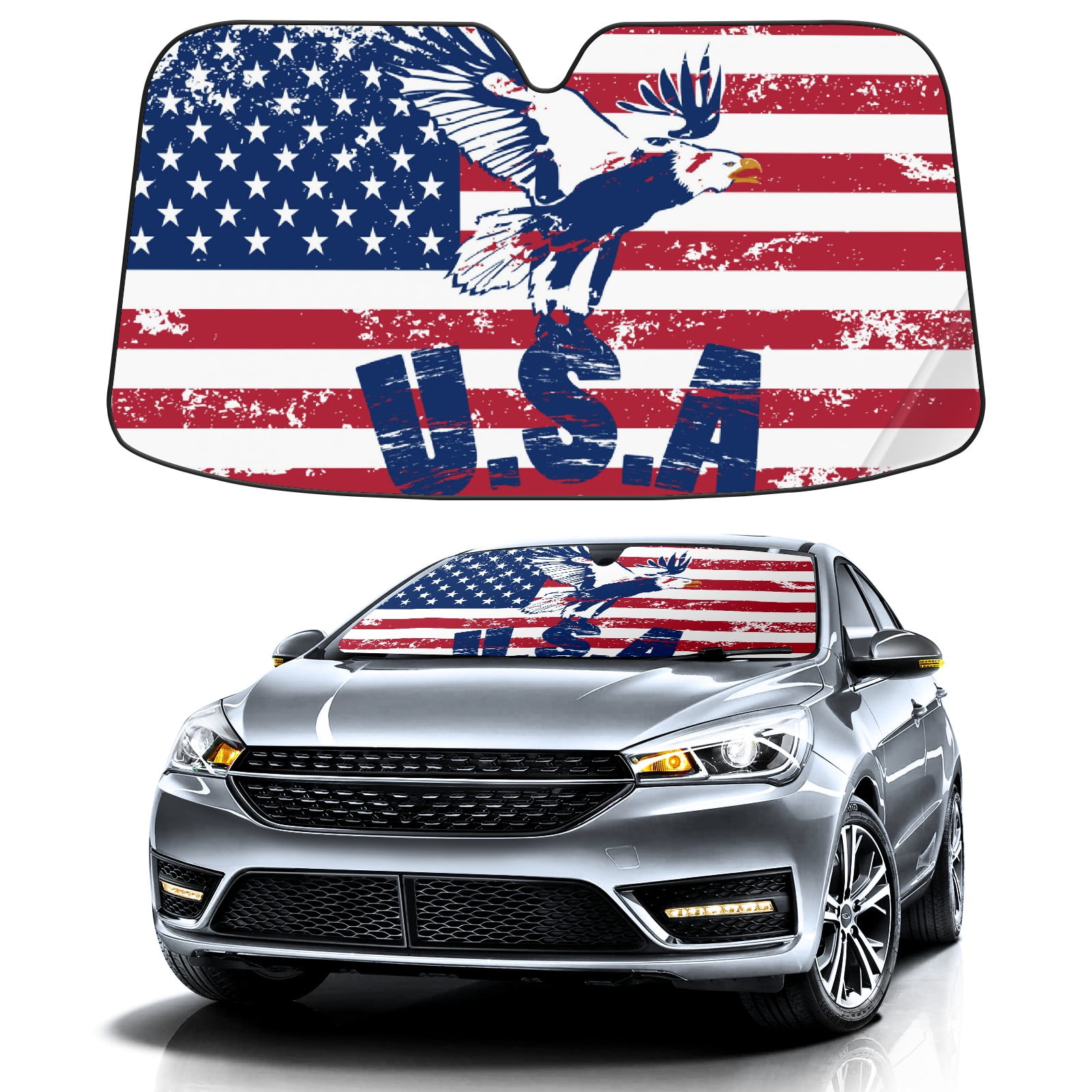 Car Windshield Sun Shade For Front Window USA Flag Foldable Vehicle ...