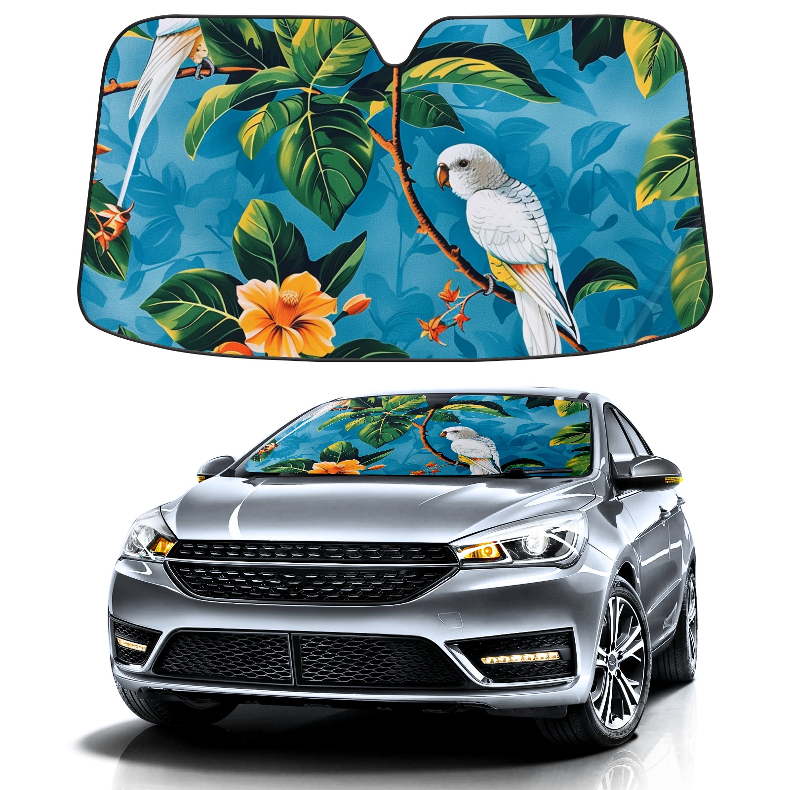 Car Windshield Sun Shade For Front Window Vibrant Flowers And Birds (1 ...