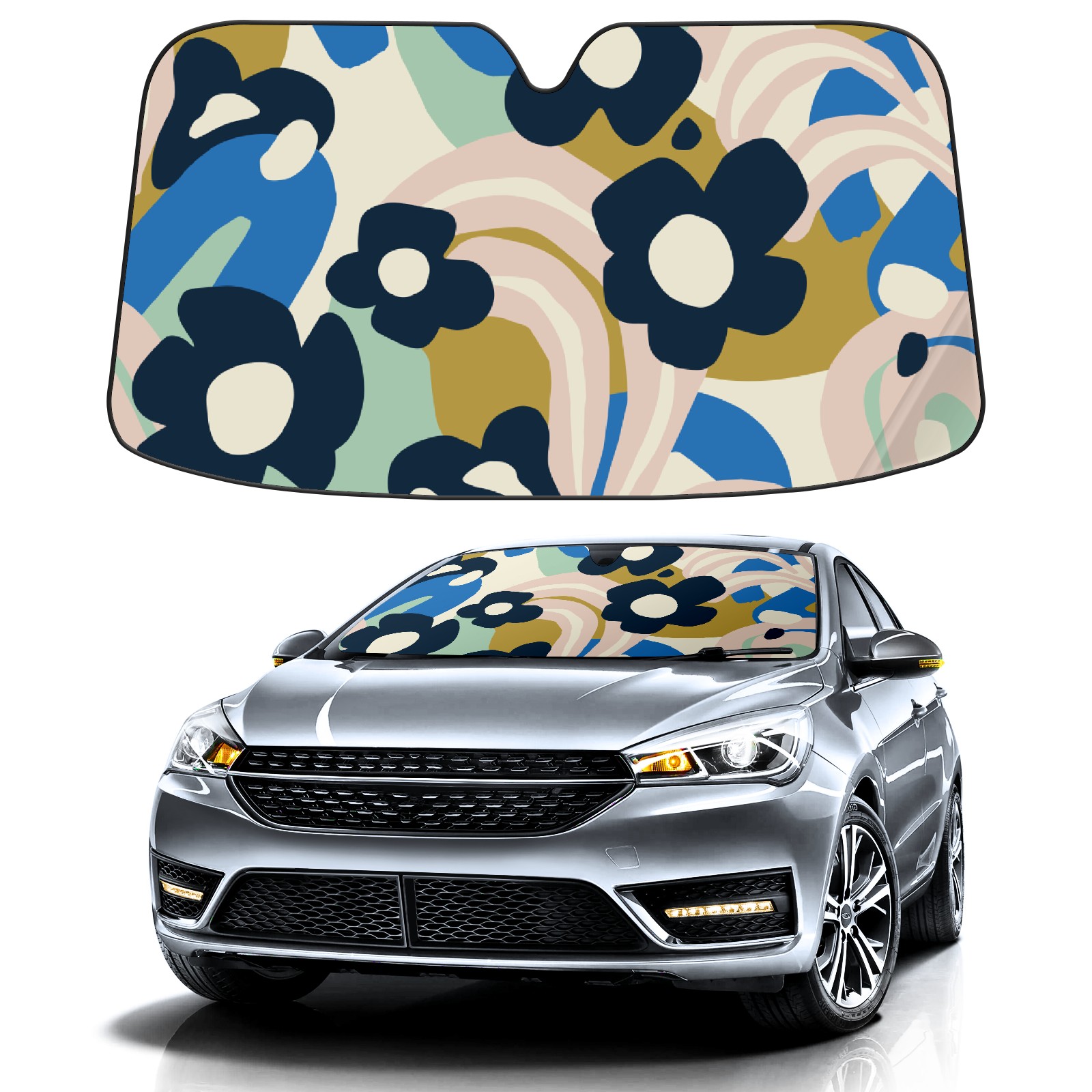 Car Windshield Sun Shade For Front Window Vintage Seamless Illustration ...