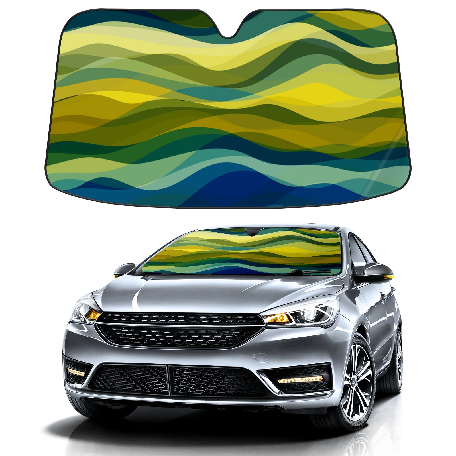 Car Windshield Sun Shade For Front Window Wave Pattern Foldable Vehicle ...