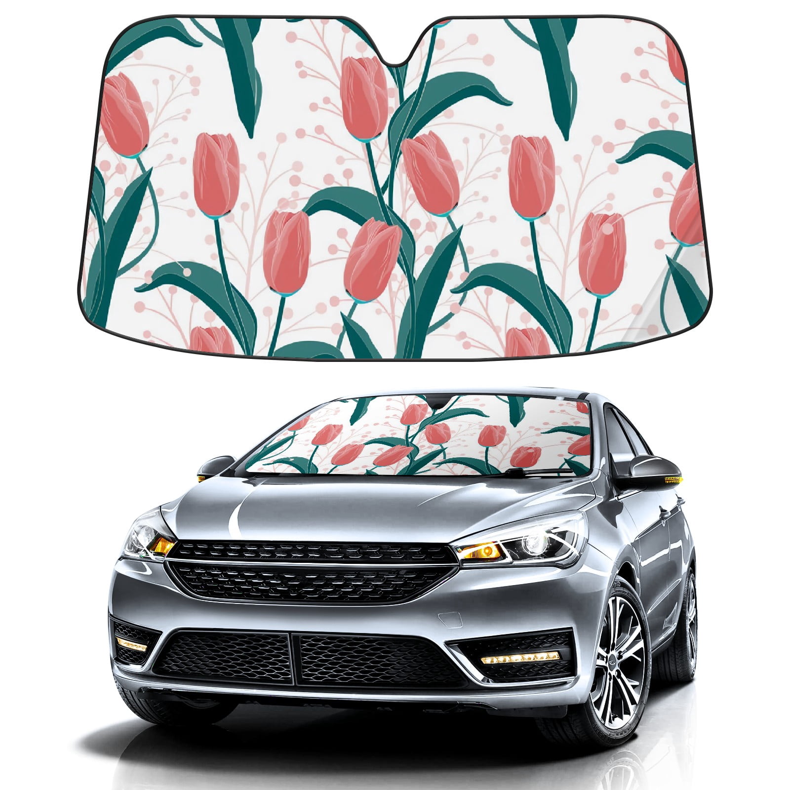 Car Windshield Sun Shade For Front Window White Background Pink Tulip ...