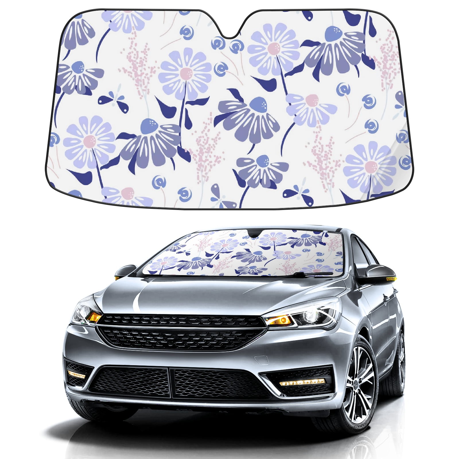 Car Windshield Sun Shade For Front Window White Purple Elemental Plants ...