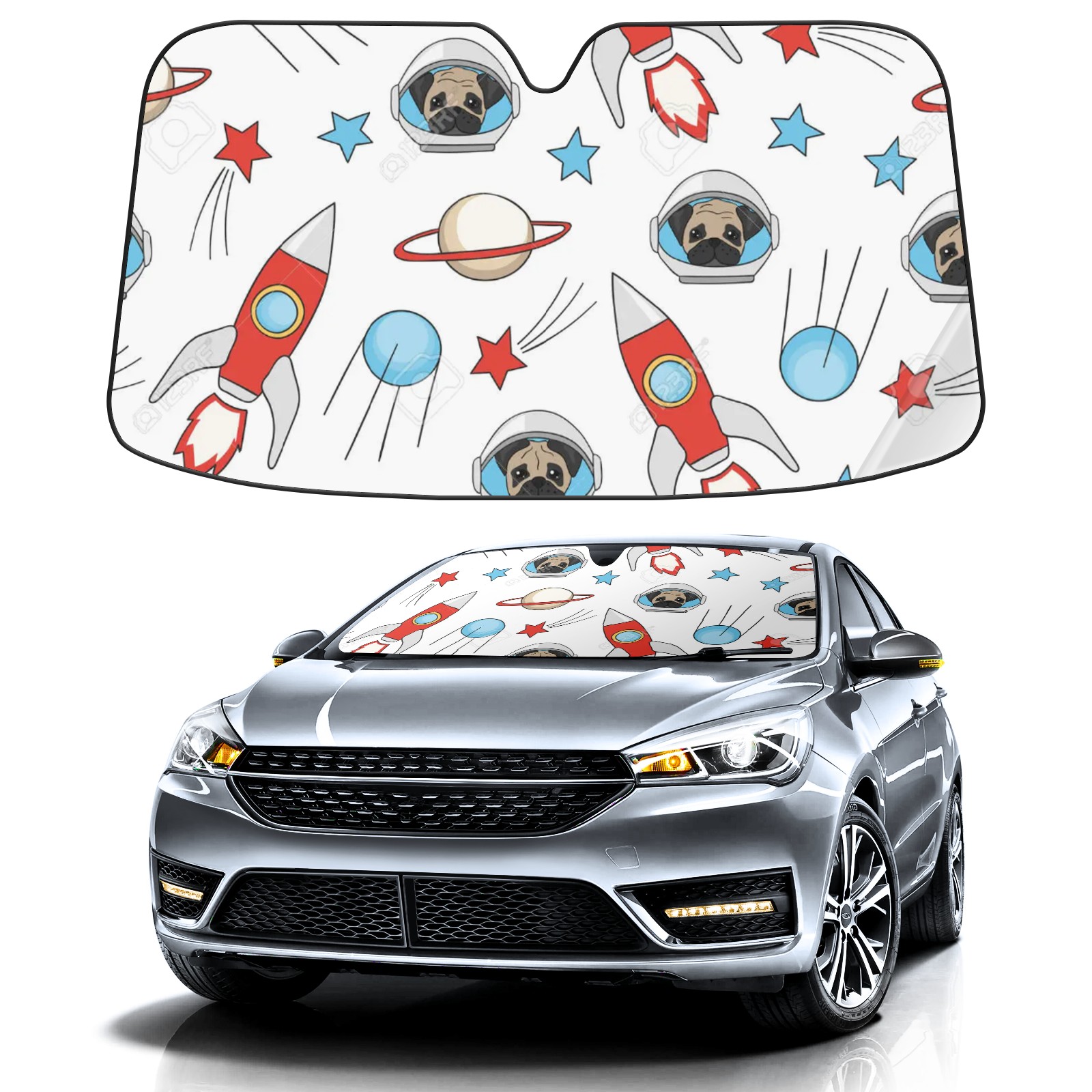 Car Windshield Sun Shade For Front Window White Rocket Foldable Vehicle ...