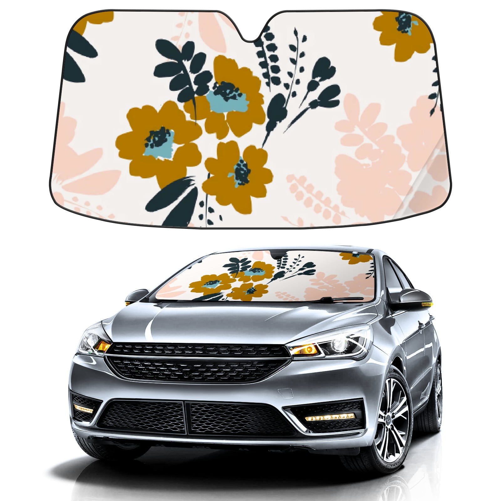 Car Windshield Sun Shade For Front Window Yellow Abstract Flower ...