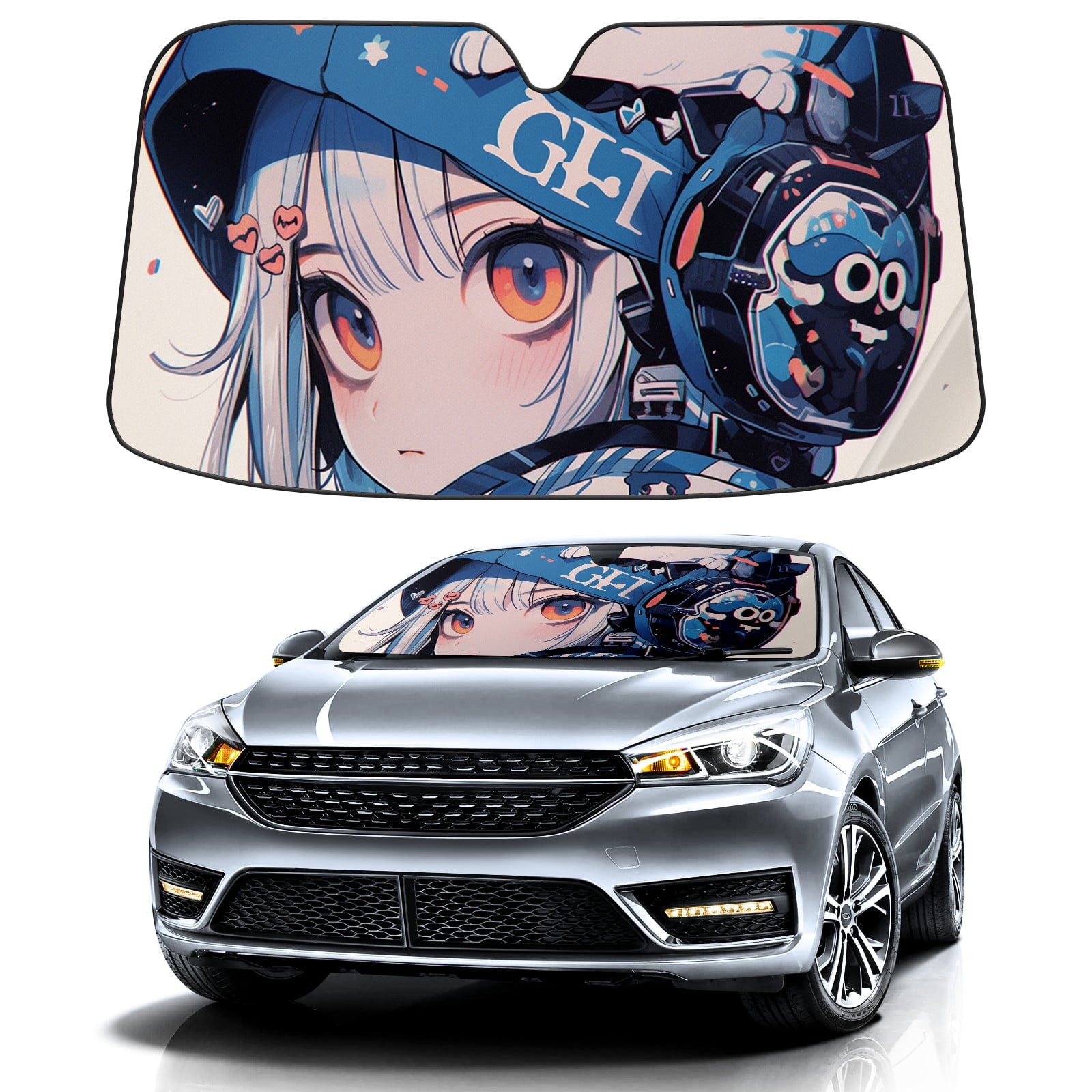 Car Windshield Sun Shade For Front Window Anime Girl Foldable Vehicle ...