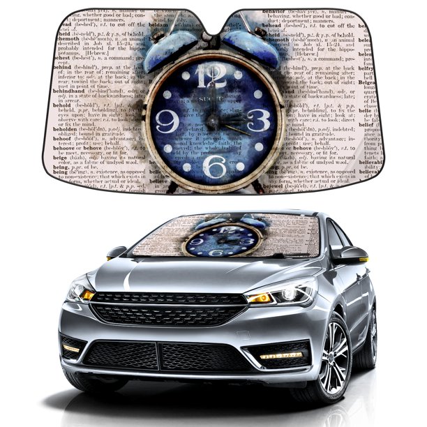 Car Windshield Sun Shade for Front Window Retro Paper Clock Foldable ...