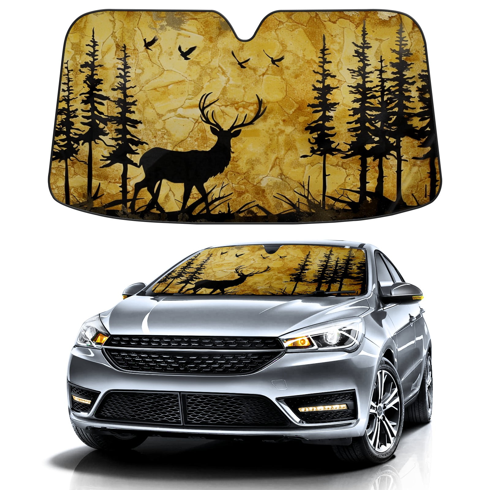 Car Windshield Sun Shade Funny for Car Front Window Deer Forest ...
