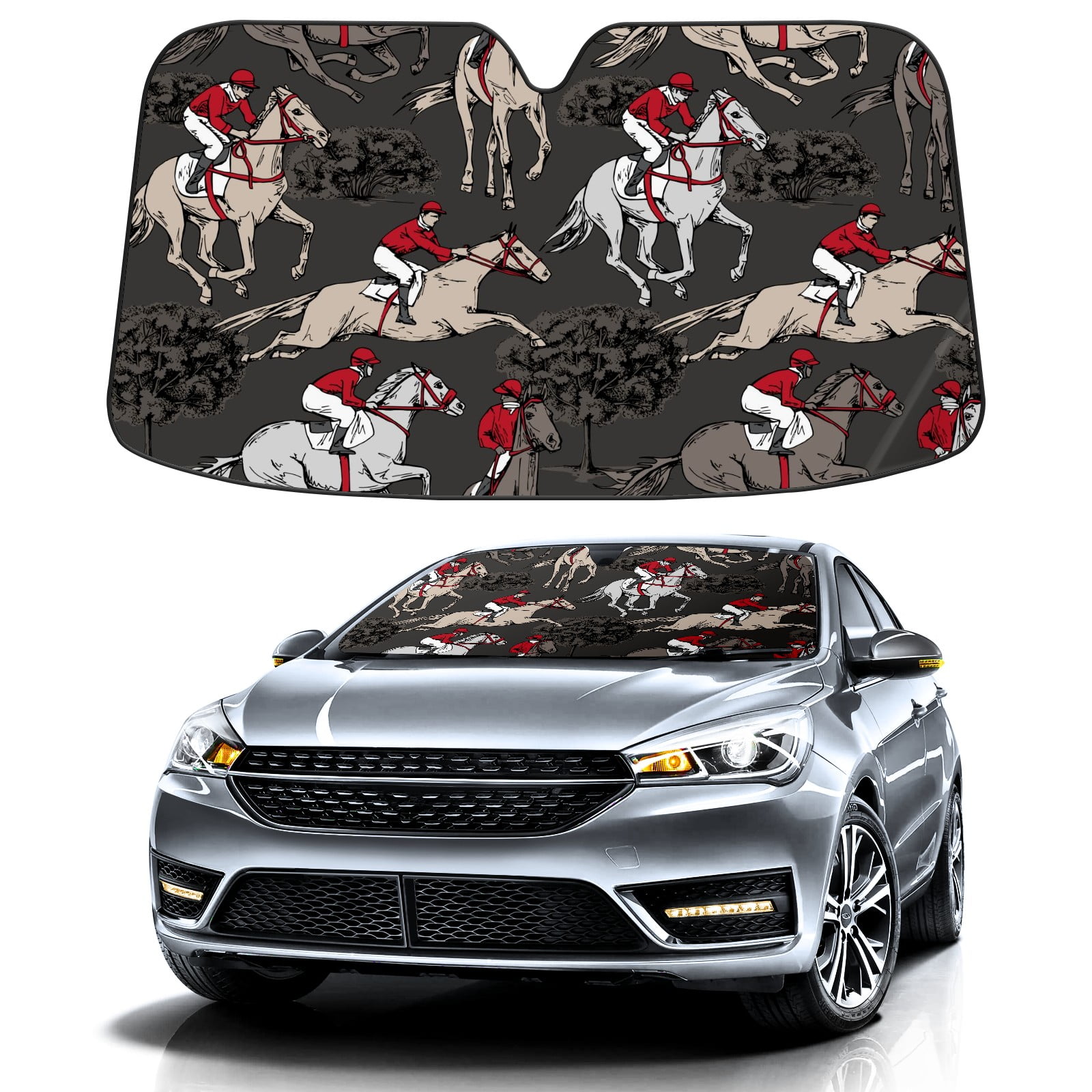 Car Windshield Sun Shade Funny for Car Front Window Horses Riders Trees ...