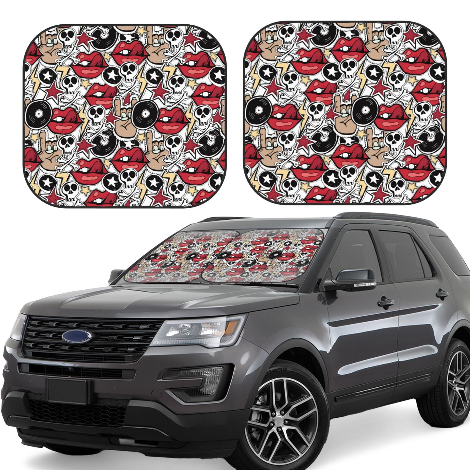 Car Windshield Sun Shade - Funny lip skull Foldable Car Sun Shade, Sun ...