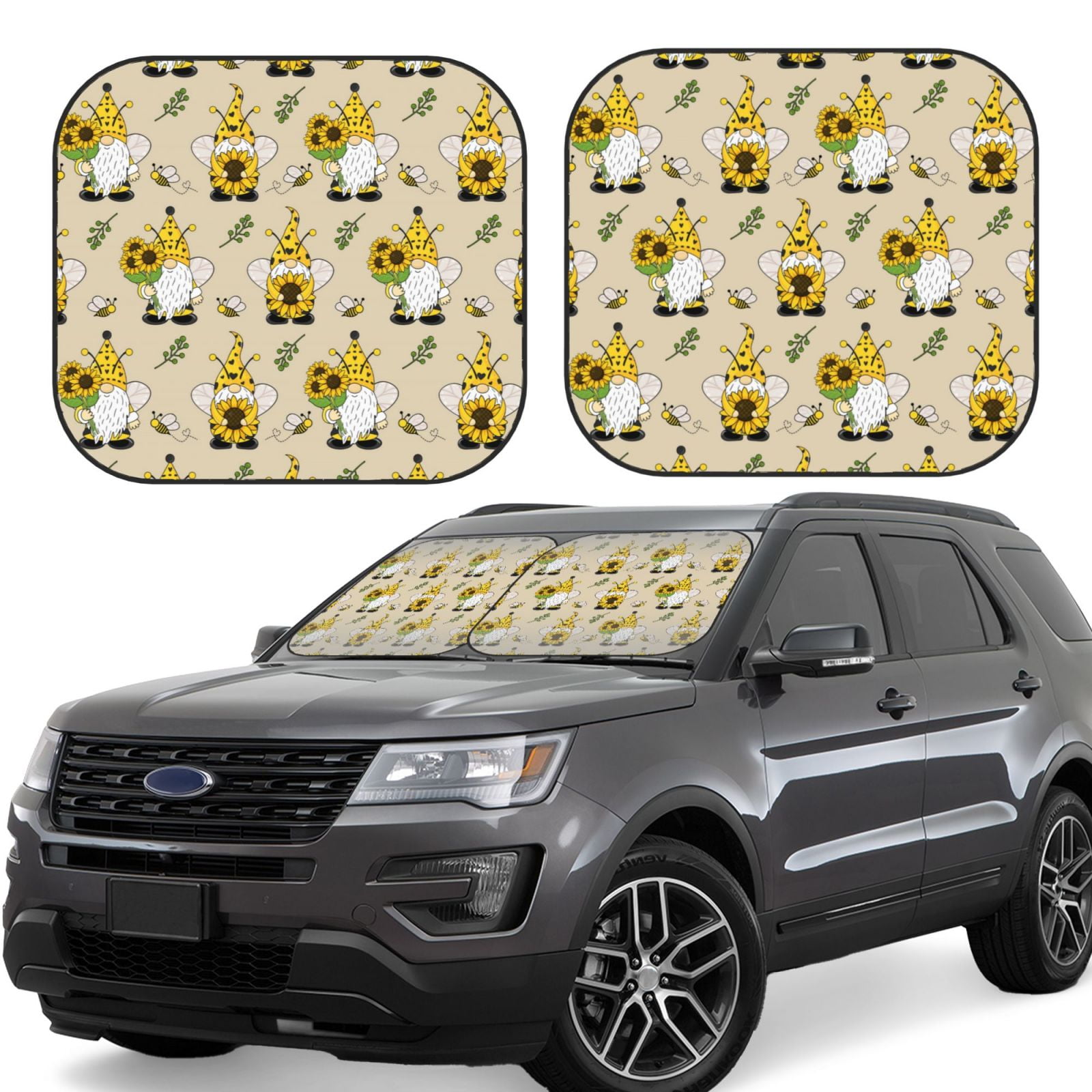 Car Windshield Sun Shade - Gnomes Bees And Sunflowers Foldable Car Sun ...