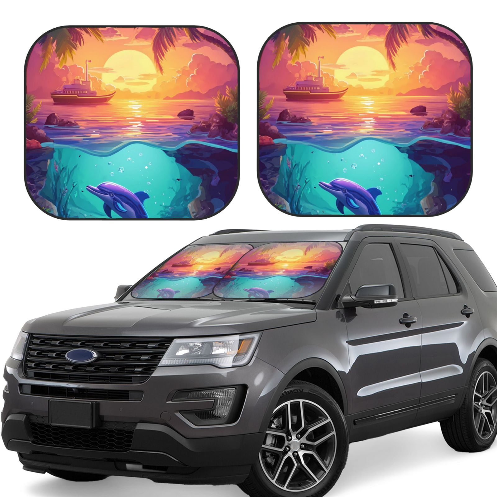 Car Windshield Sun Shade - Hawaiian Island Dolphin Foldable Car Sun ...