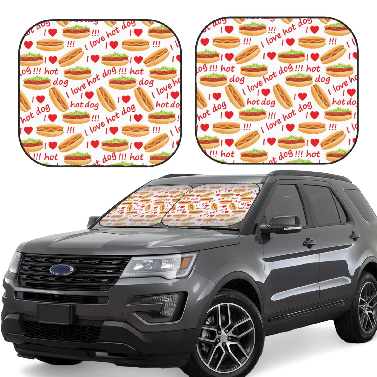Car Windshield Sun Shade - Hot Dog Lover Print Foldable Car Sun Shade ...