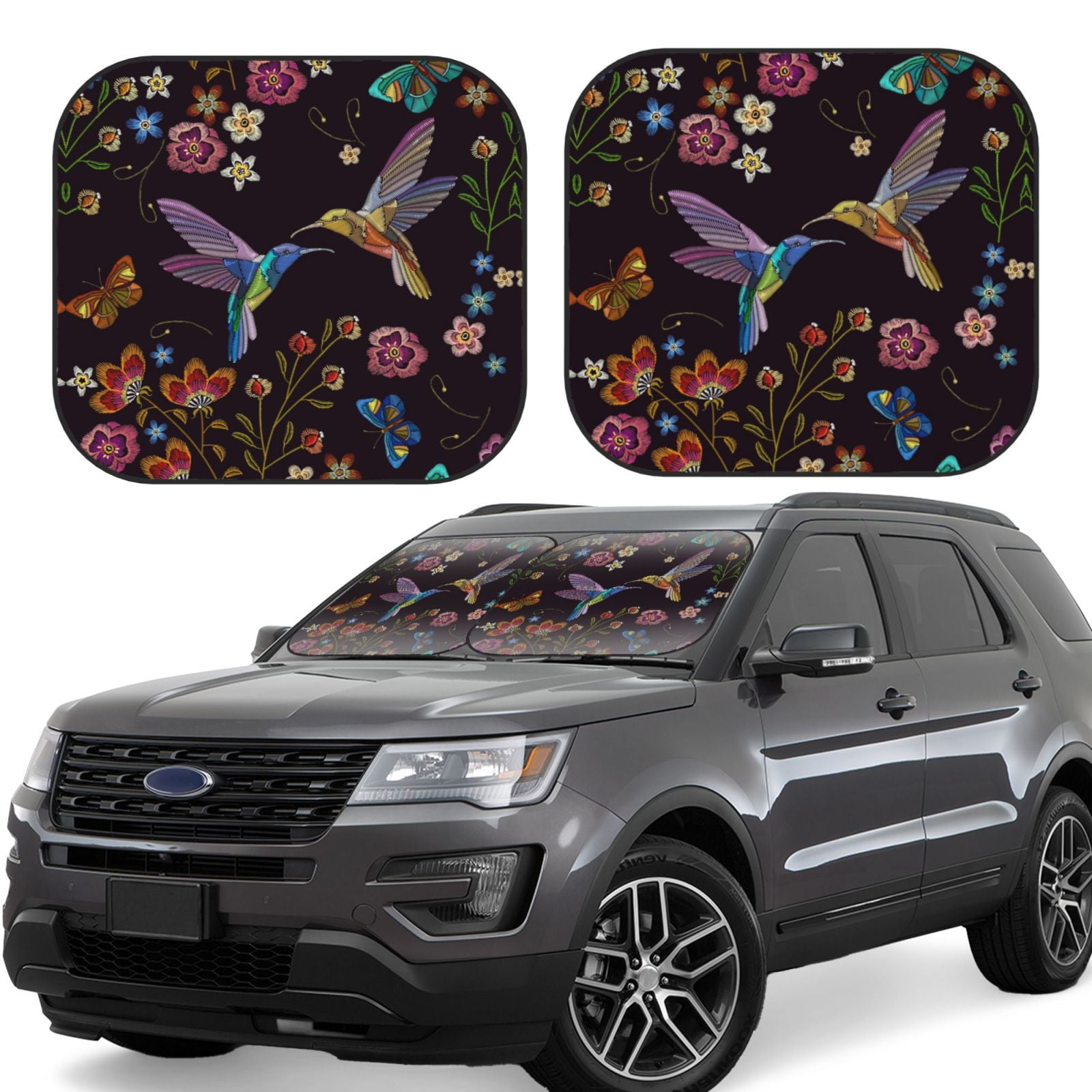 Car Windshield Sun Shade - Humming Bird And Tropical Flowers Foldable ...