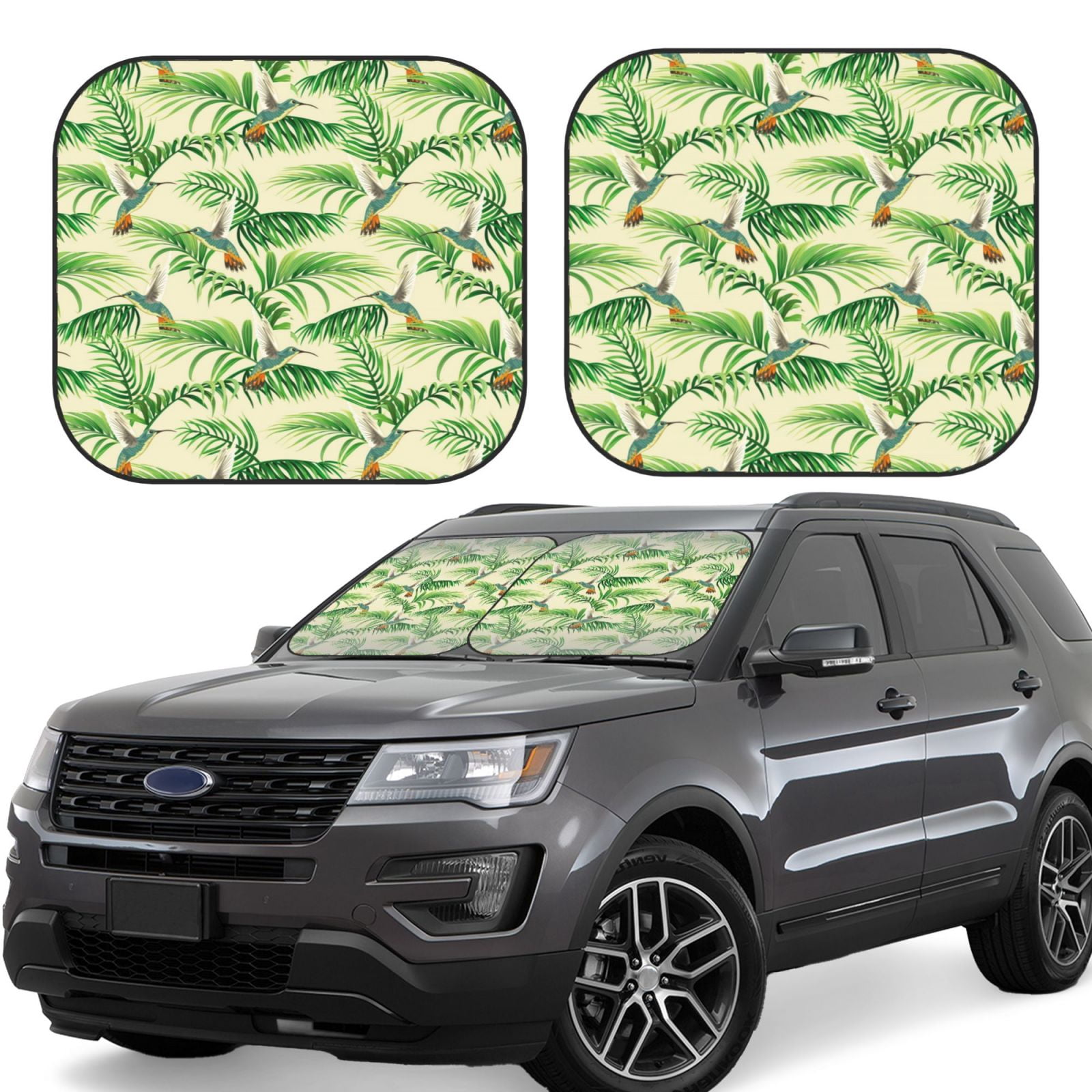 Car Windshield Sun Shade - Hummingbird Palm Leaf Green Foldable Car Sun ...