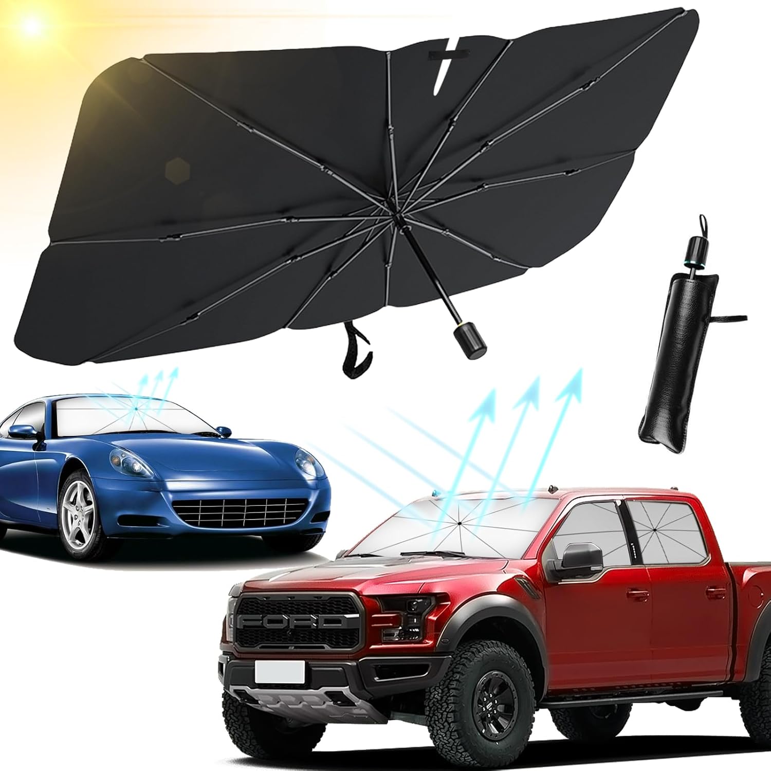 Car Windshield Sun Shade, Ice Crystal Cooling Material Effortless ...