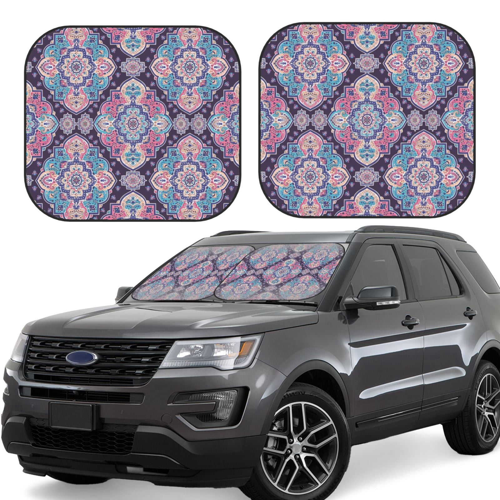 Car Windshield Sun Shade - Mandala Boho Pattern Foldable Car Sun Shade ...