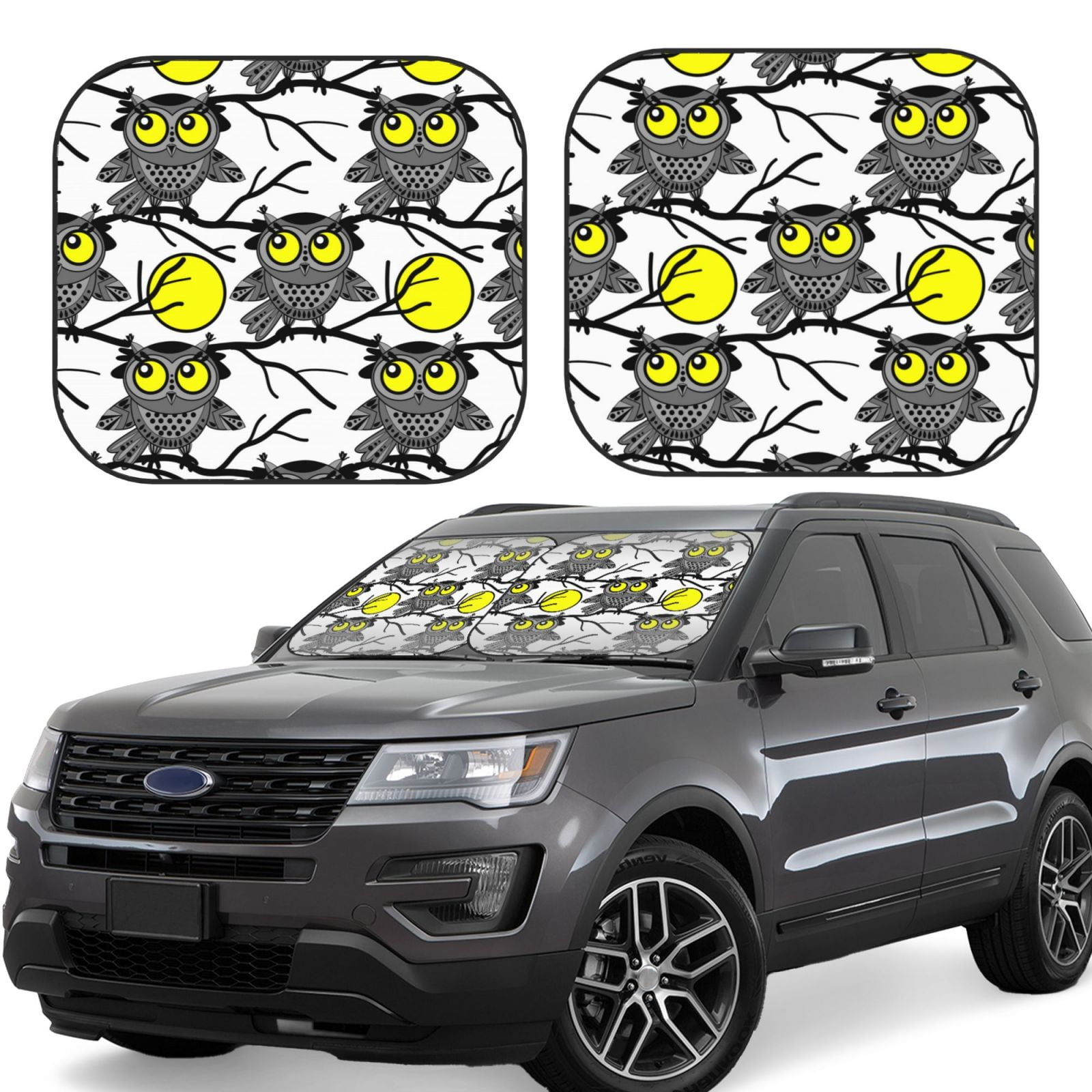 Car Windshield Sun Shade - Moon Owl - White Foldable Car Sun Shade, Sun ...
