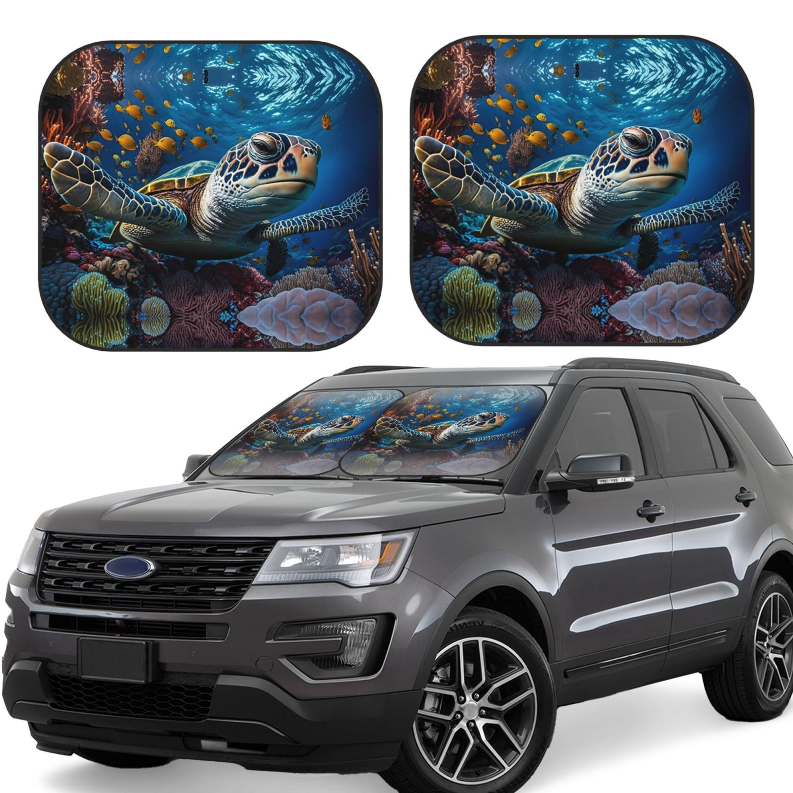 Car Windshield Sun Shade - Ocean Coral Turtle Foldable Car Sun Shade ...