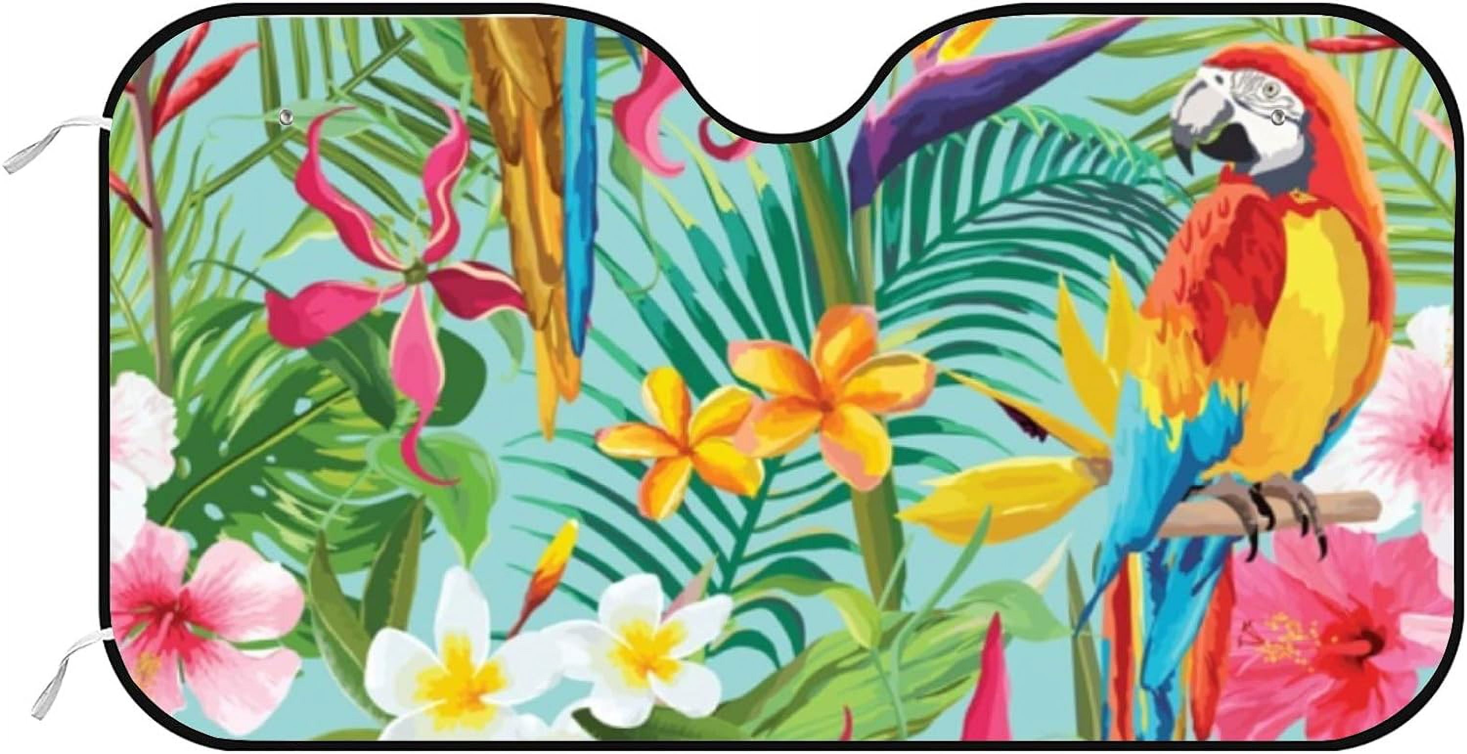 Car Windshield Sun Shade Parrot Birds Tropical Palm Leaves Sun Visor ...