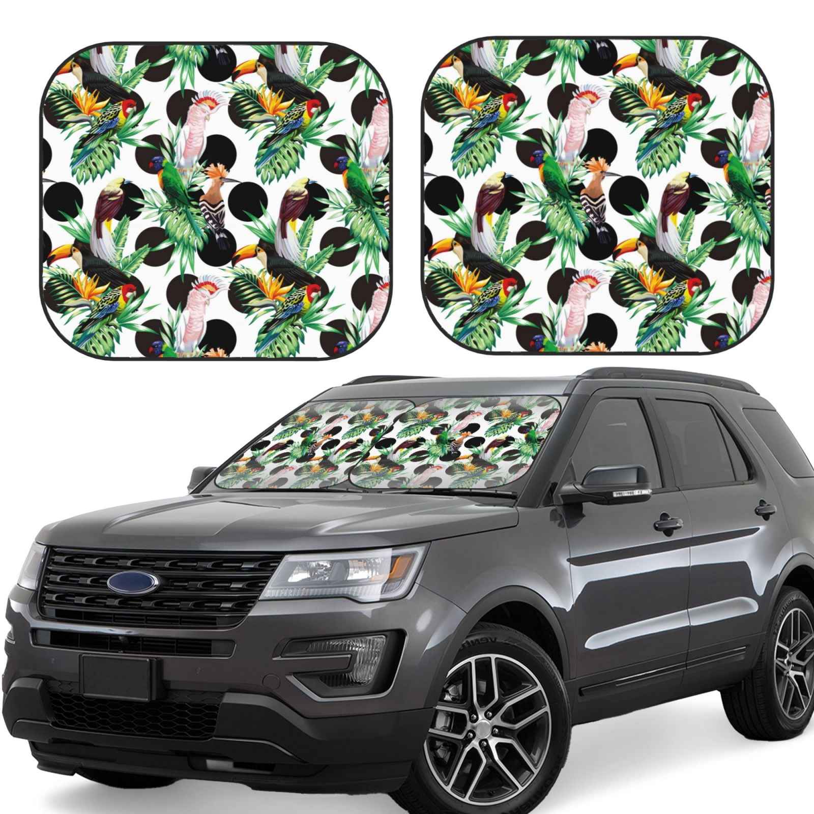 Car Windshield Sun Shade - Polka Dot Parrot Toucan Leaf Foldable Car ...