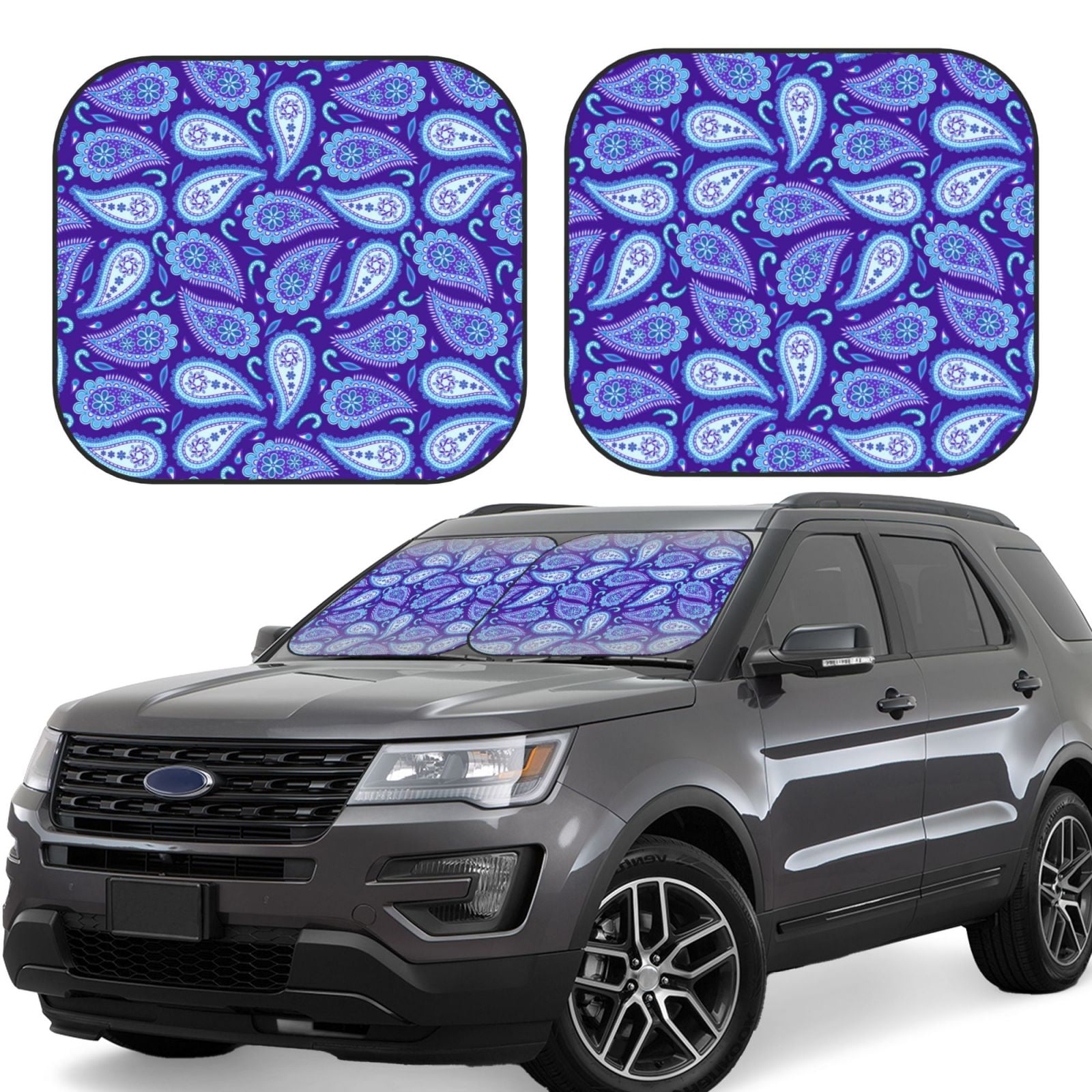 Car Windshield Sun Shade - Purple Blue Paisley Foldable Car Sun Shade ...