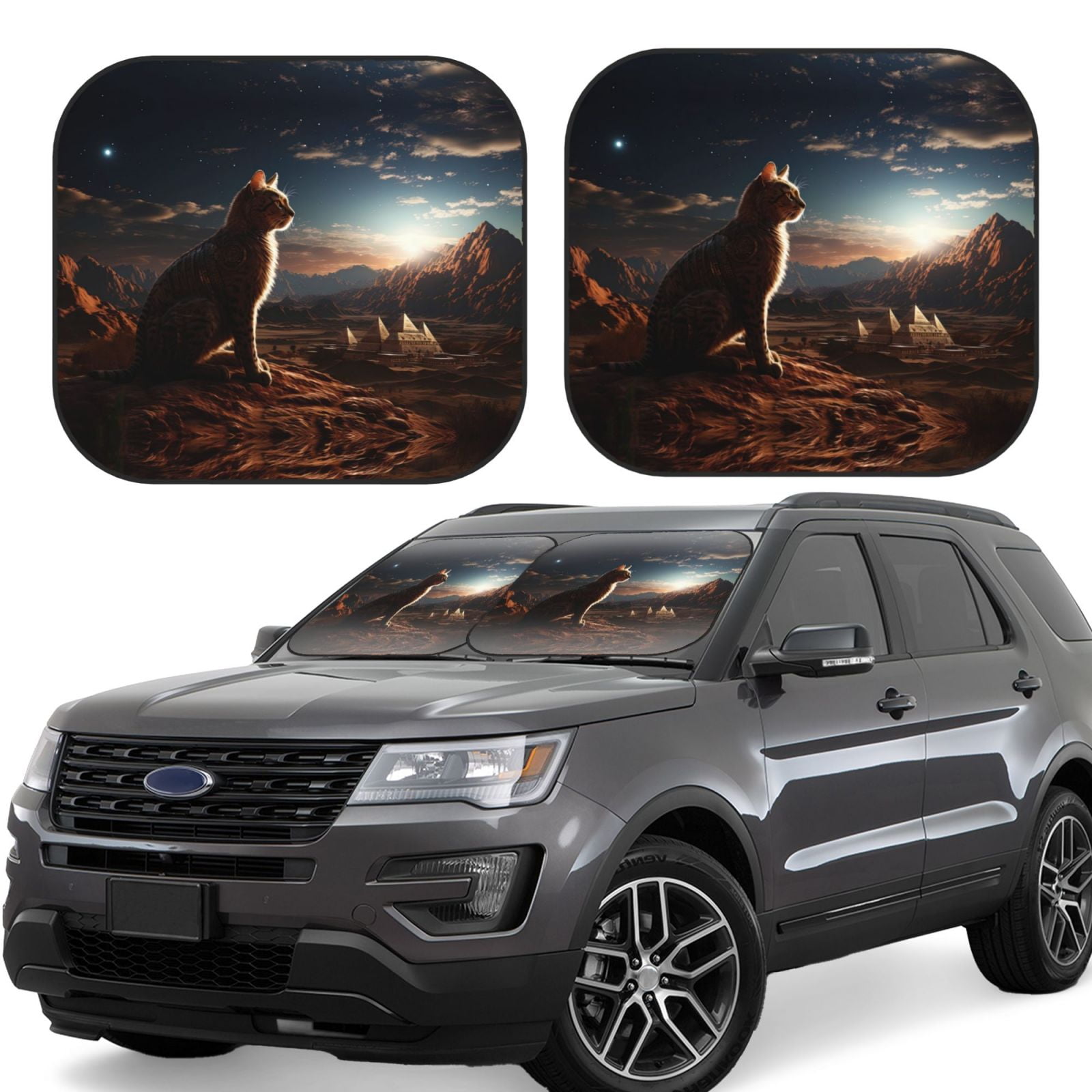 Car Windshield Sun Shade - Pyramid Desert Cat Foldable Car Sun Shade ...