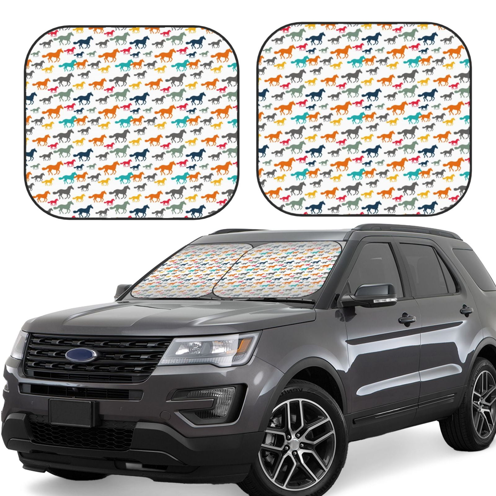 Car Windshield Sun Shade - Simple Colorful Cute Horse Foldable Car Sun ...