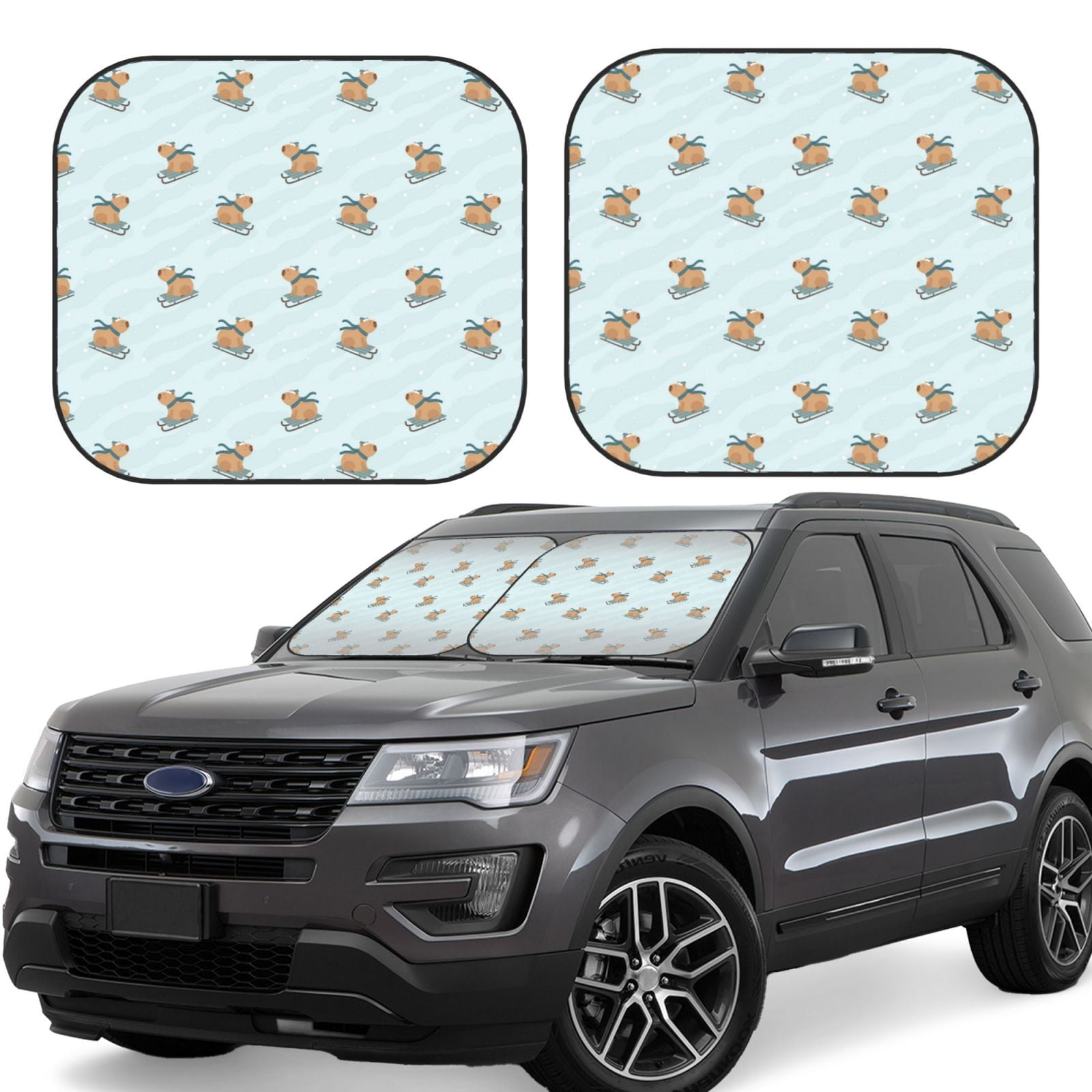 Car Windshield Sun Shade - Skiing Capybaras Foldable Car Sun Shade, Sun Visor for Car Windshield ...