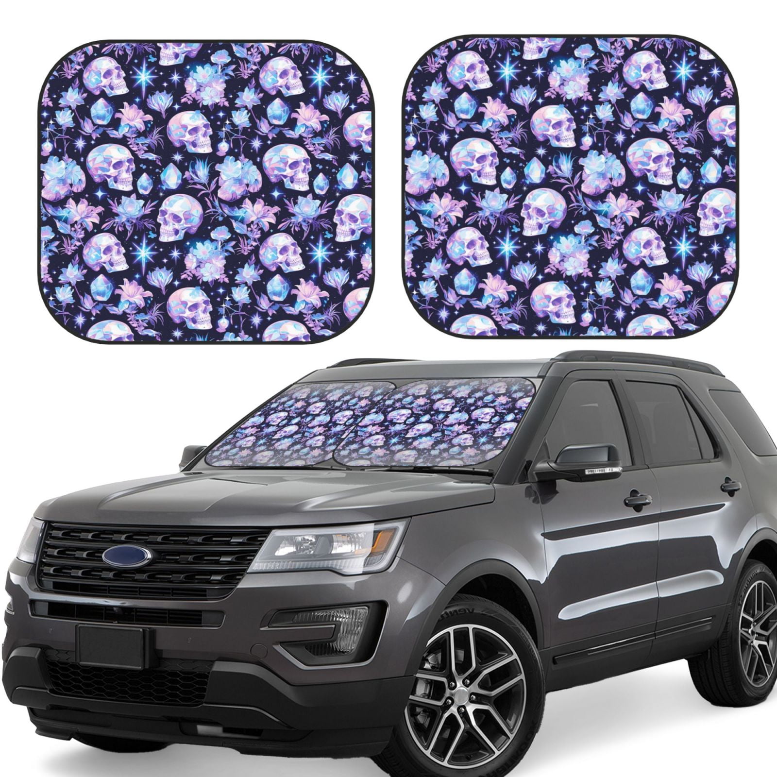 Car Windshield Sun Shade - Skull crystal flower Foldable Car Sun Shade ...
