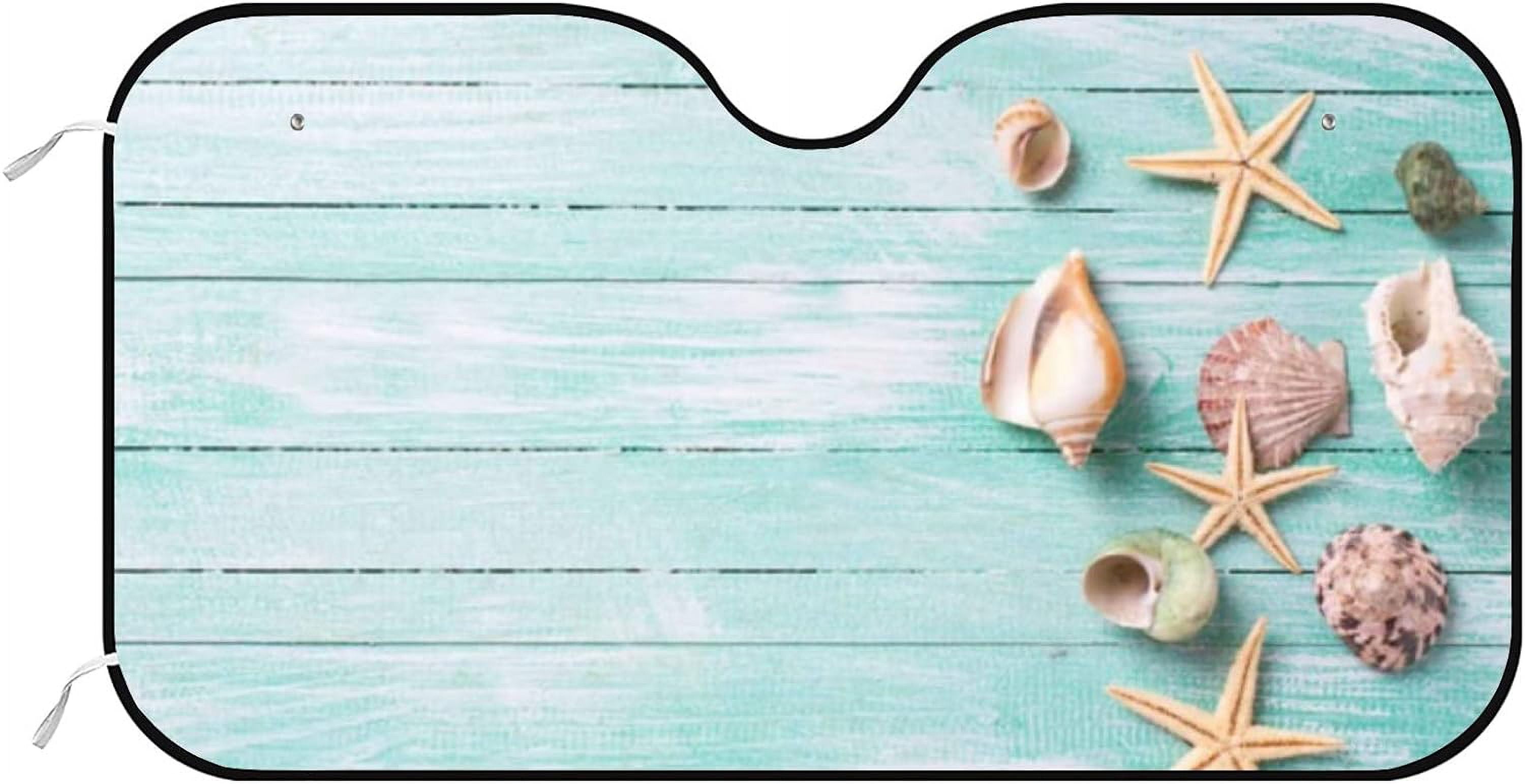 Car Windshield Sun Shade Starfish Beach Wood Board Texture Wooden Plank ...