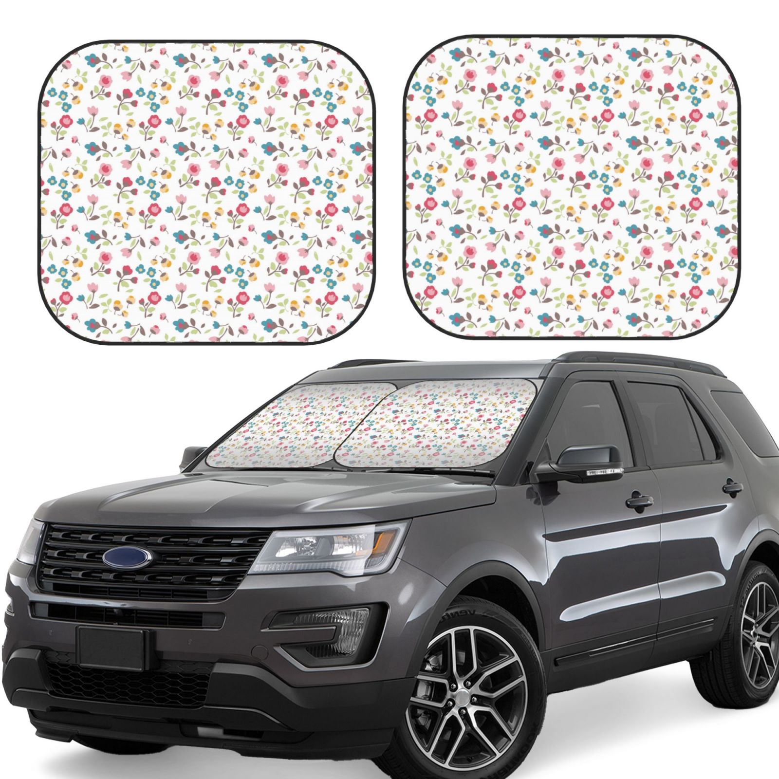 Car Windshield Sun Shade - Summer floral Foldable Car Sun Shade, Sun ...