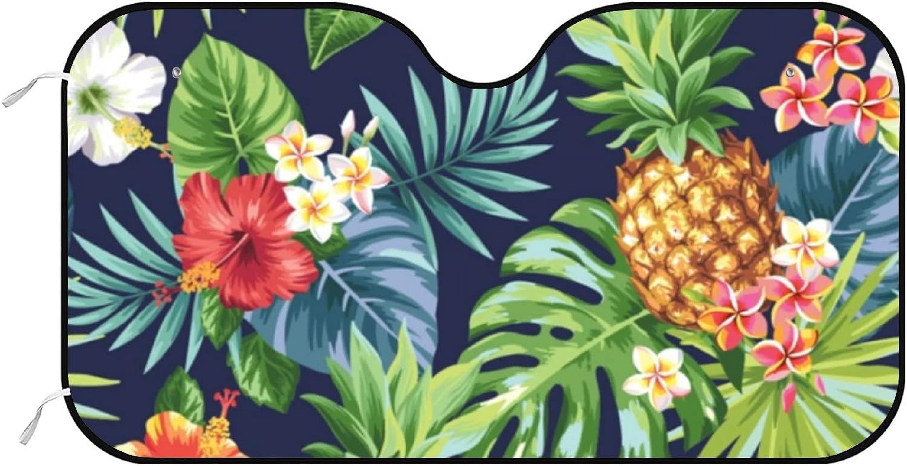 Car Windshield Sun Shade Tropical Pineapple Floral Flower Palm Tree Sun ...