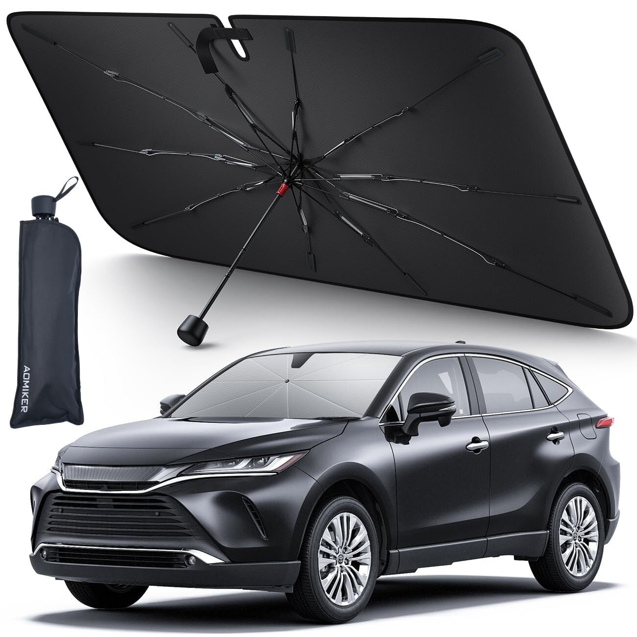 Car Windshield Sun Shade Umbrella - [10 Fiberglass Ribs] Foldable Front ...