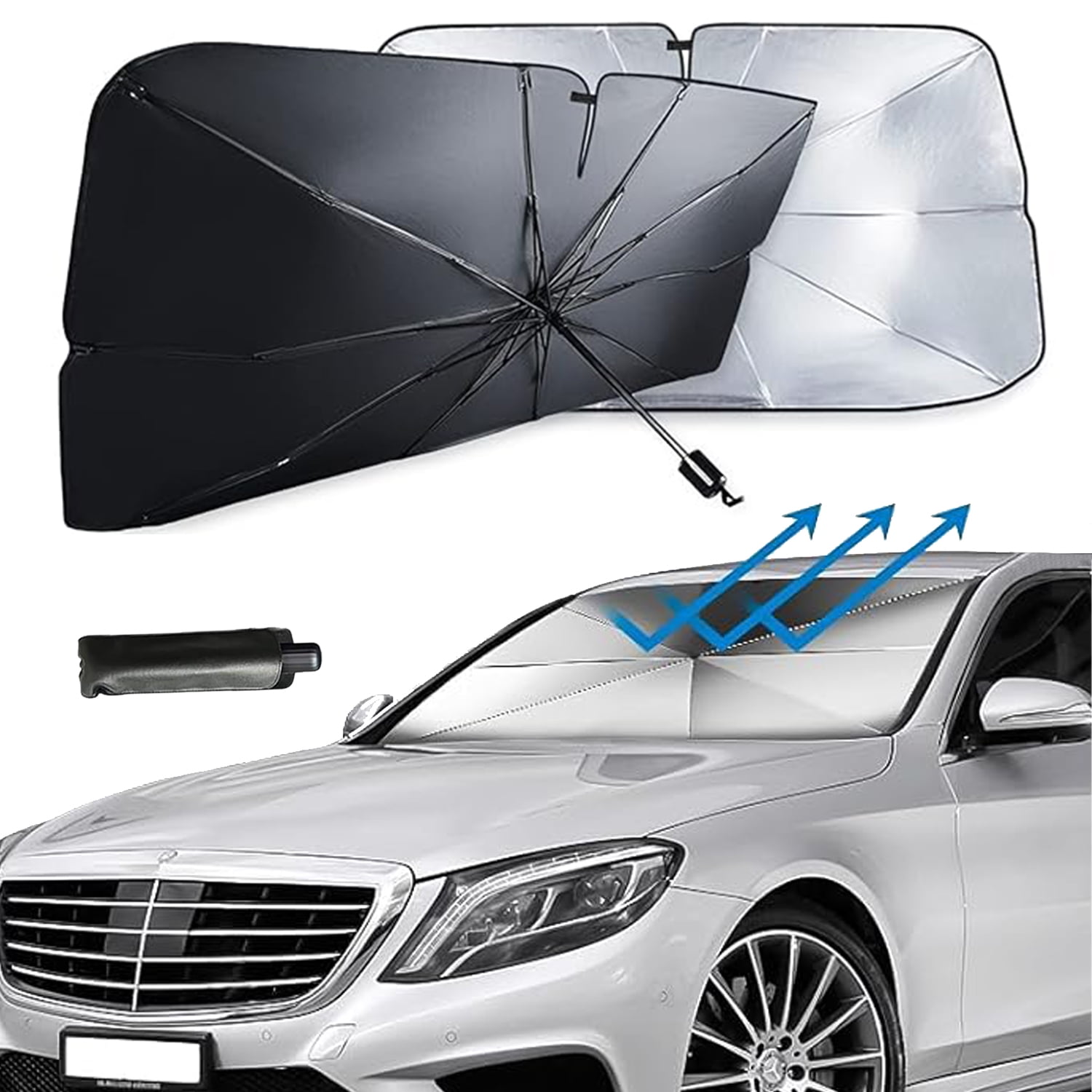 Car Windshield Sun Shade Umbrella, Foldable Sun Visor Reflect UV Rays ...