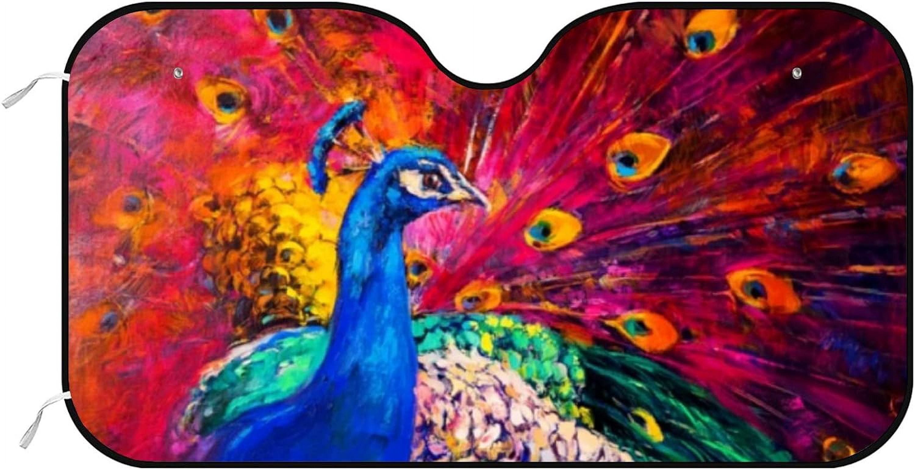 Car Windshield Sun Shade Vintage Oil Painting Peacock Feathers Sun ...