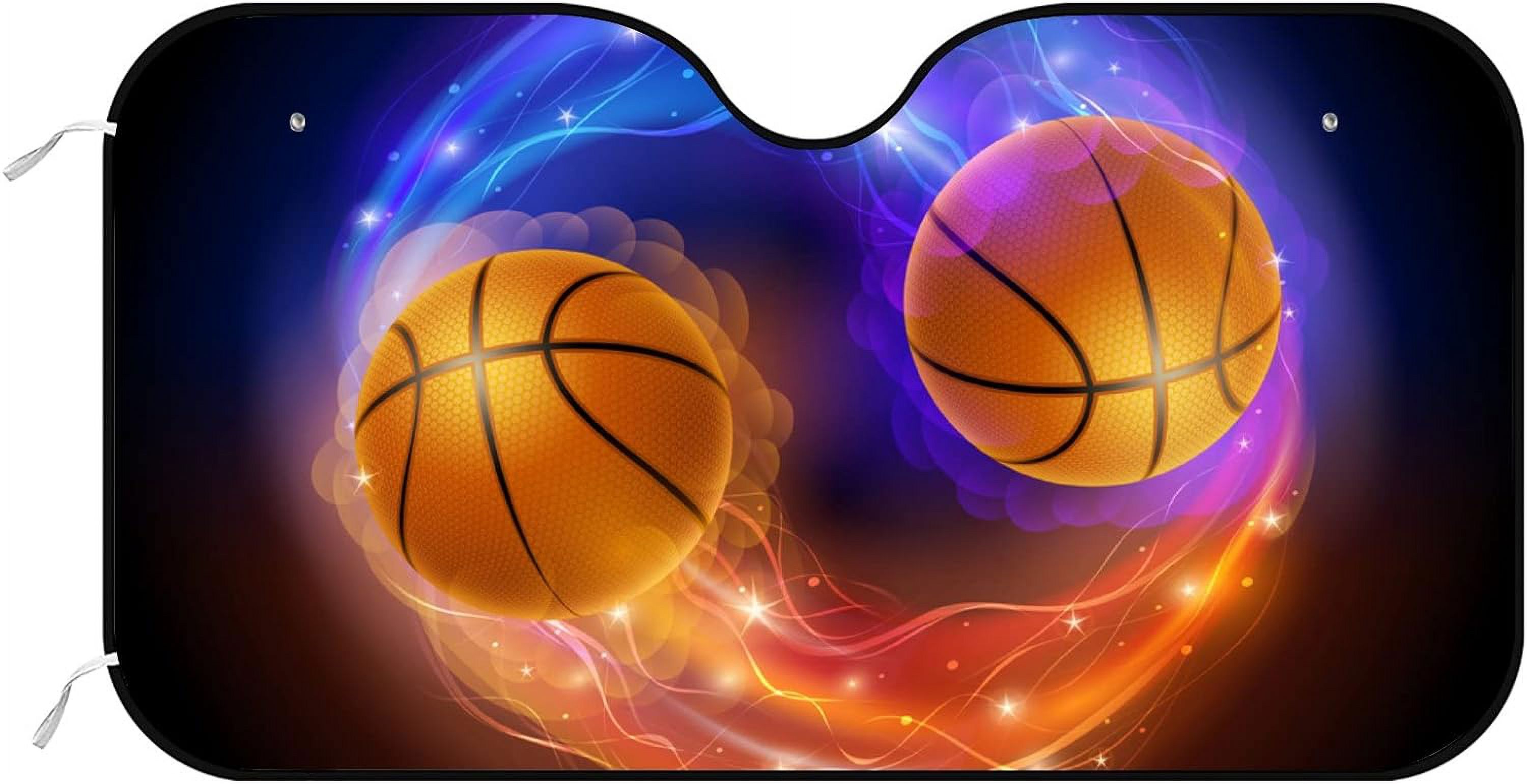 Car Windshield Sun Shade Vintage Sports Basketball Fire Flames Sun ...