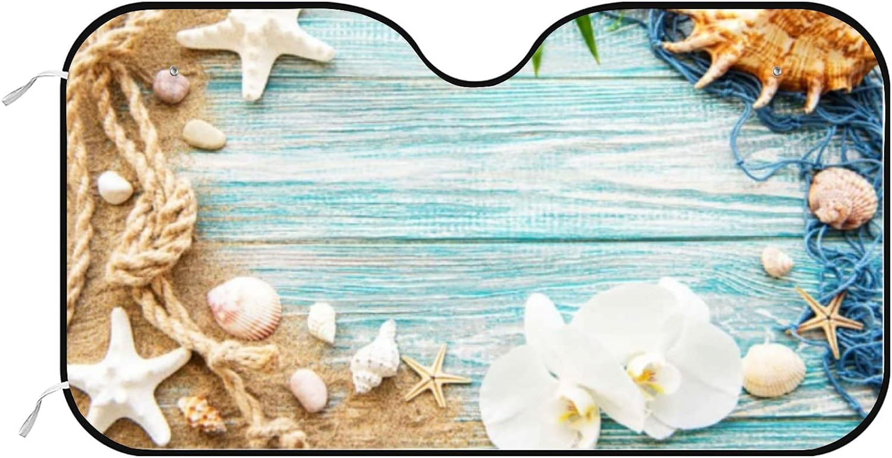 Car Windshield Sun Shade Wood Texture Starfish Seashell Beach Leaves ...