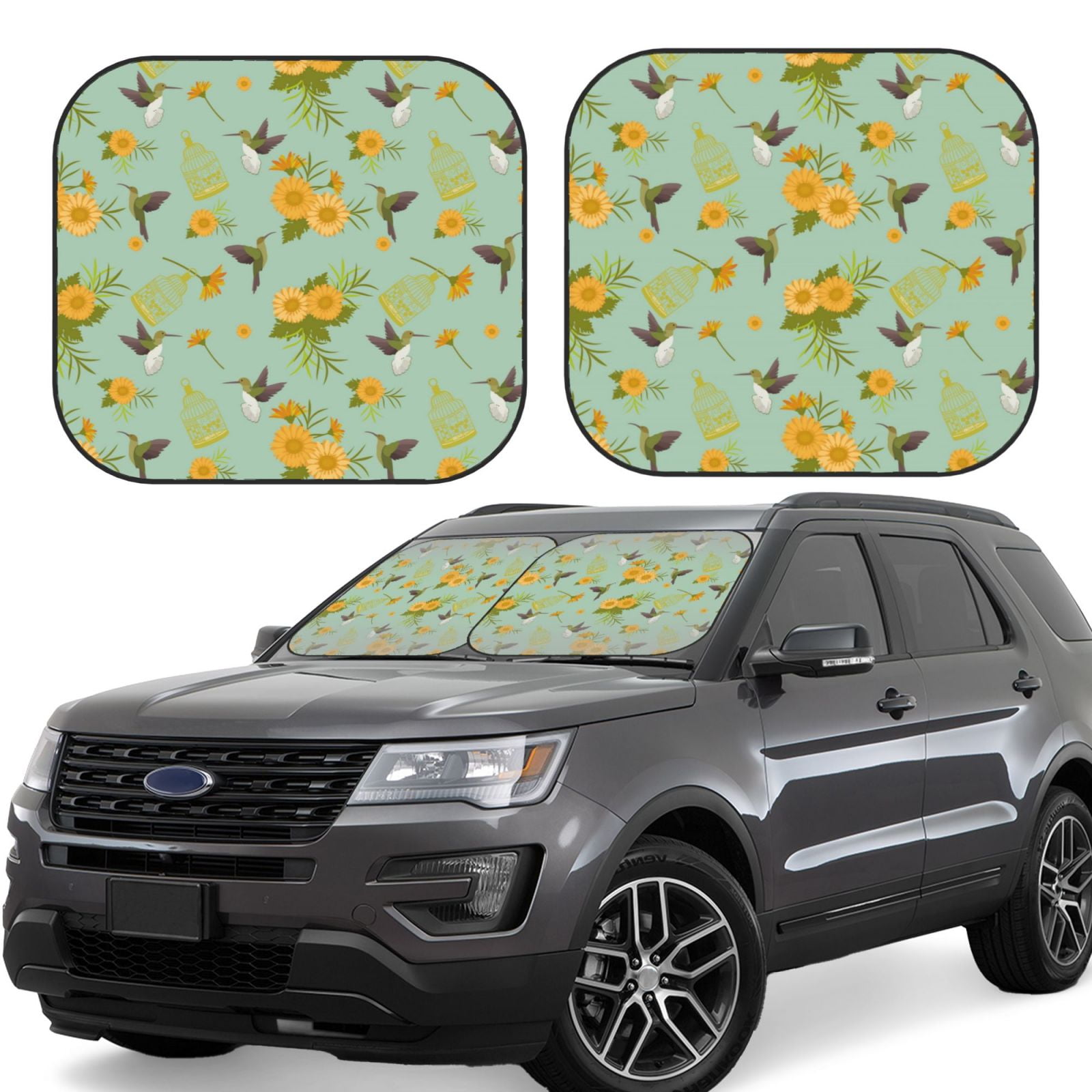 Car Windshield Sun Shade - Yellow Chrysanthemum Hummingbird Foldable ...