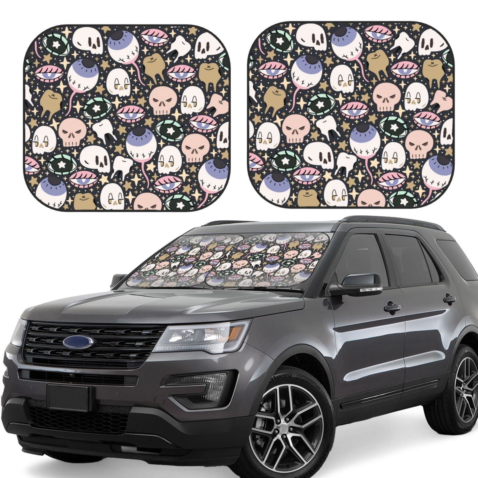 Car Windshield Sun Shade - cartoon cute Skull star Foldable Car Sun ...