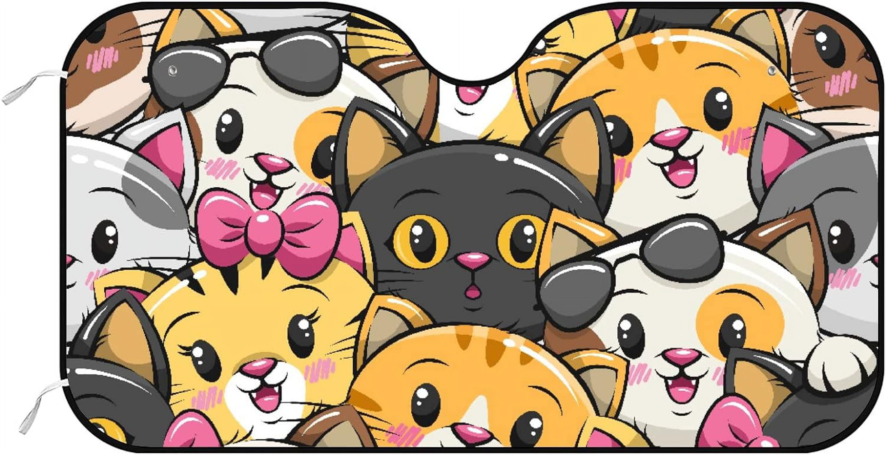 Car Windshield Sunshade Blocks Cute Cat Cartoon Sun Visor Protector ...