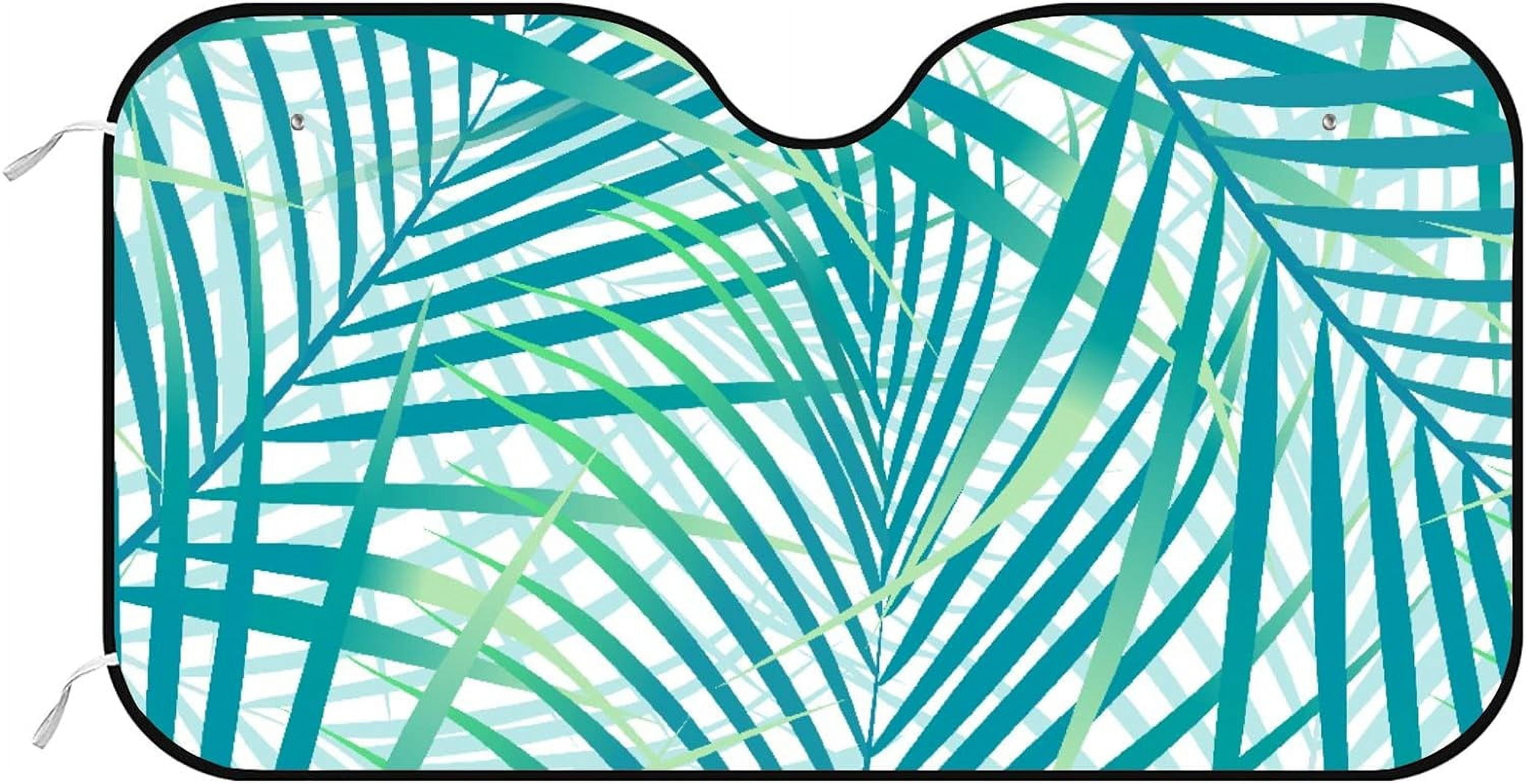 Car Windshield Sunshade Blocks Green and Blue Palm Leaves Sun Visor ...