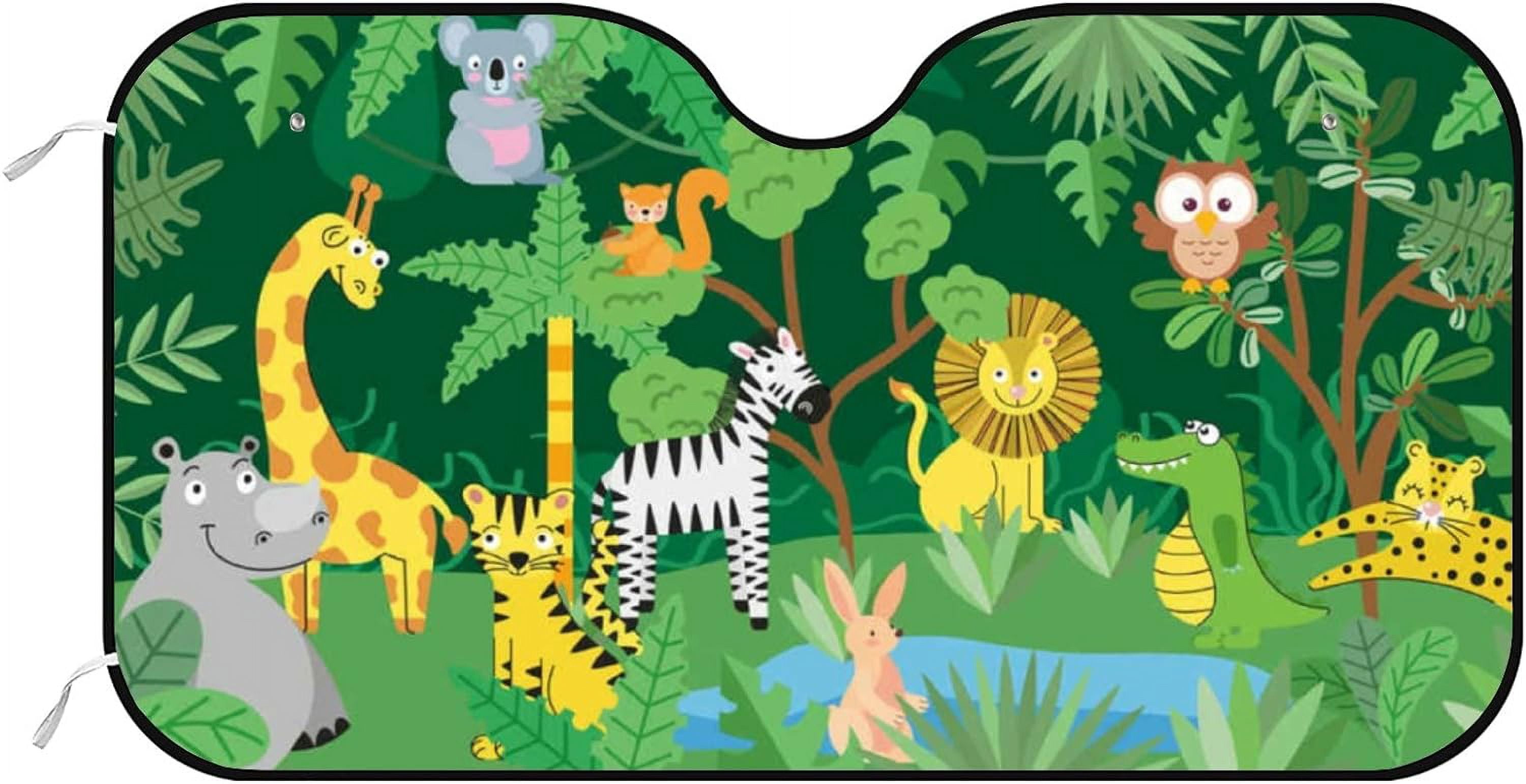 Car Windshield Sunshade Blocks Sun Visor Protector Jungle Wild Animals ...