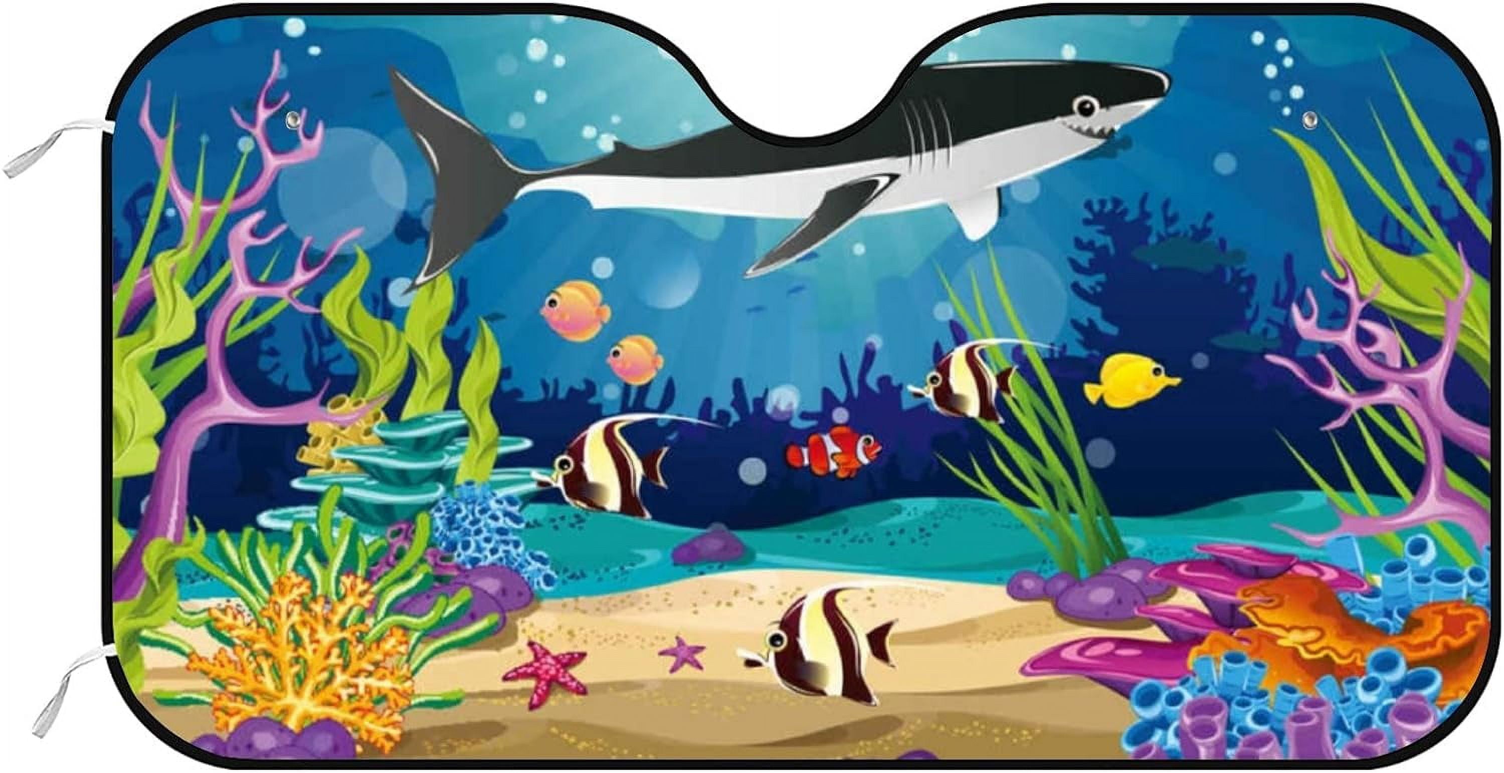 Car Windshield Sunshade Blocks Sun Visor Protector Ocean Shark Foldable ...