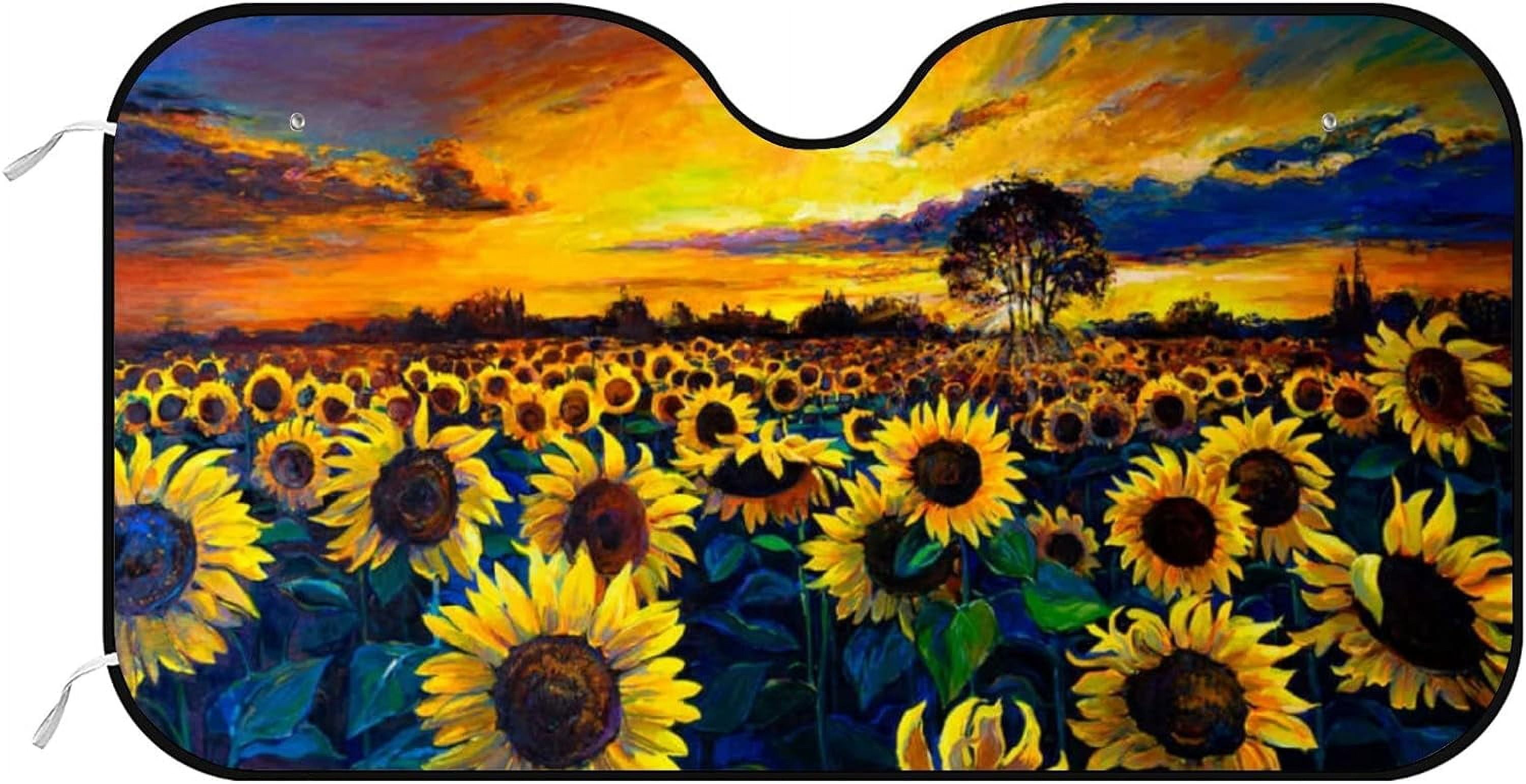 Car Windshield Sunshade Blocks Sun Visor Protector Sunflower Field ...
