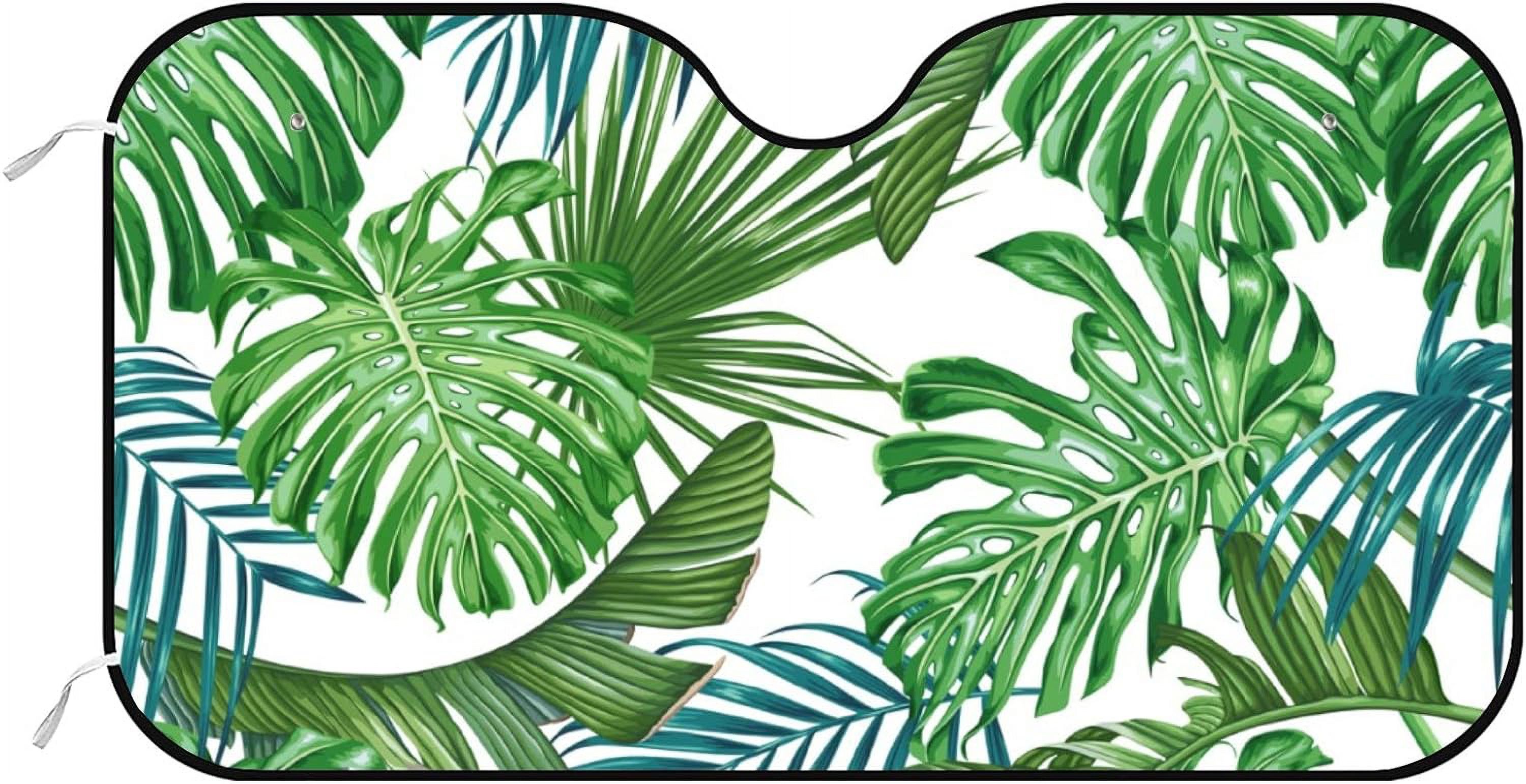 Car Windshield Sunshade Blocks Tropical Leaves Palm and Monstera Sun Visor Protector Foldable ...