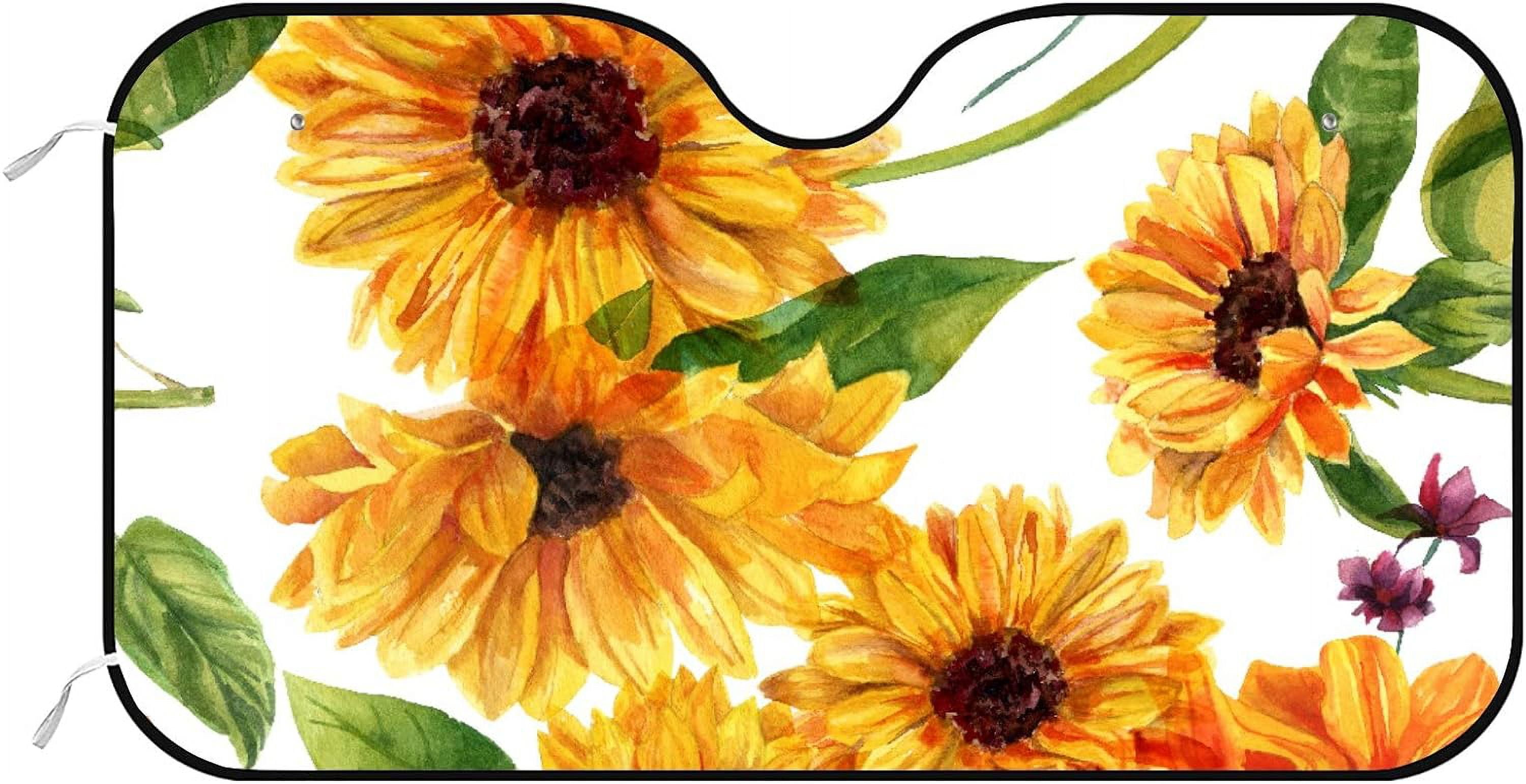 Car Windshield Sunshade Blocks Watercolor Sunflowers Sun Visor ...