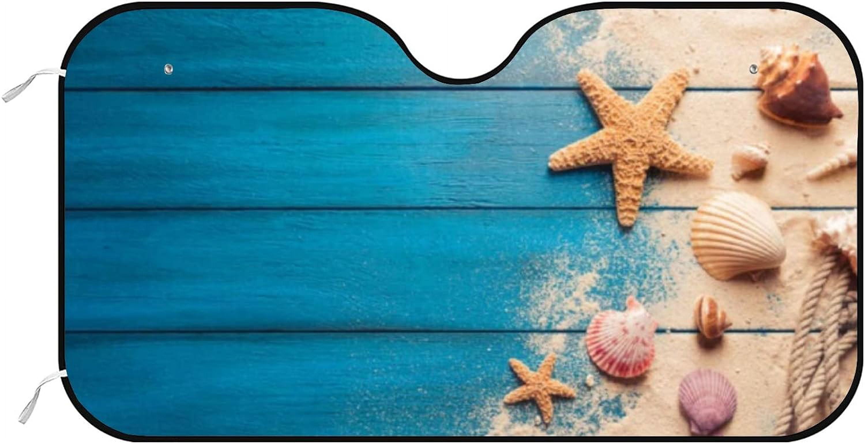 Car Windshield Sunshade Starfish Beach Wood Board Texture Wooden Plank ...