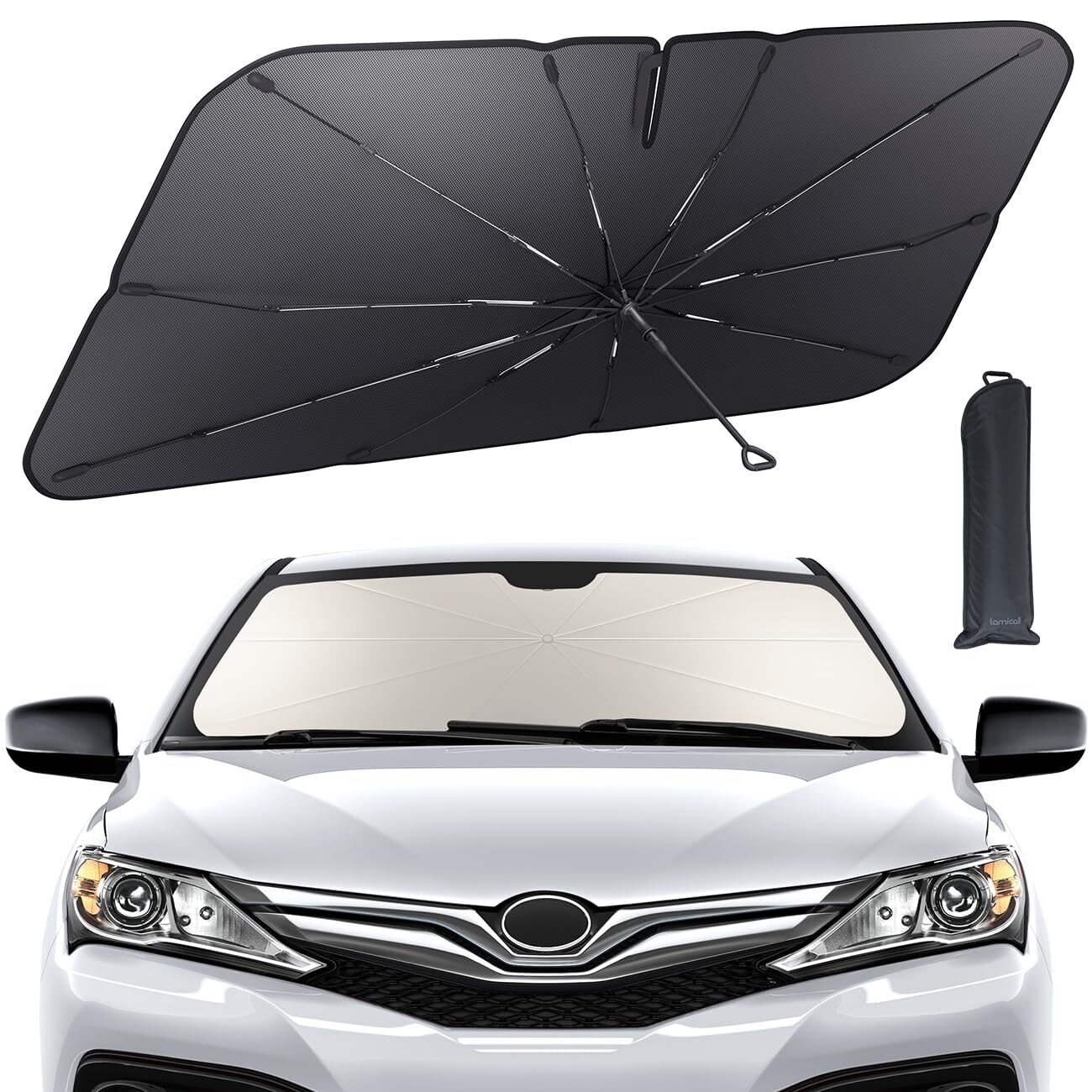 Car Windshield Sunshade Umbrella 5-Layer UV Block, 10-Rib Fiberglass ...
